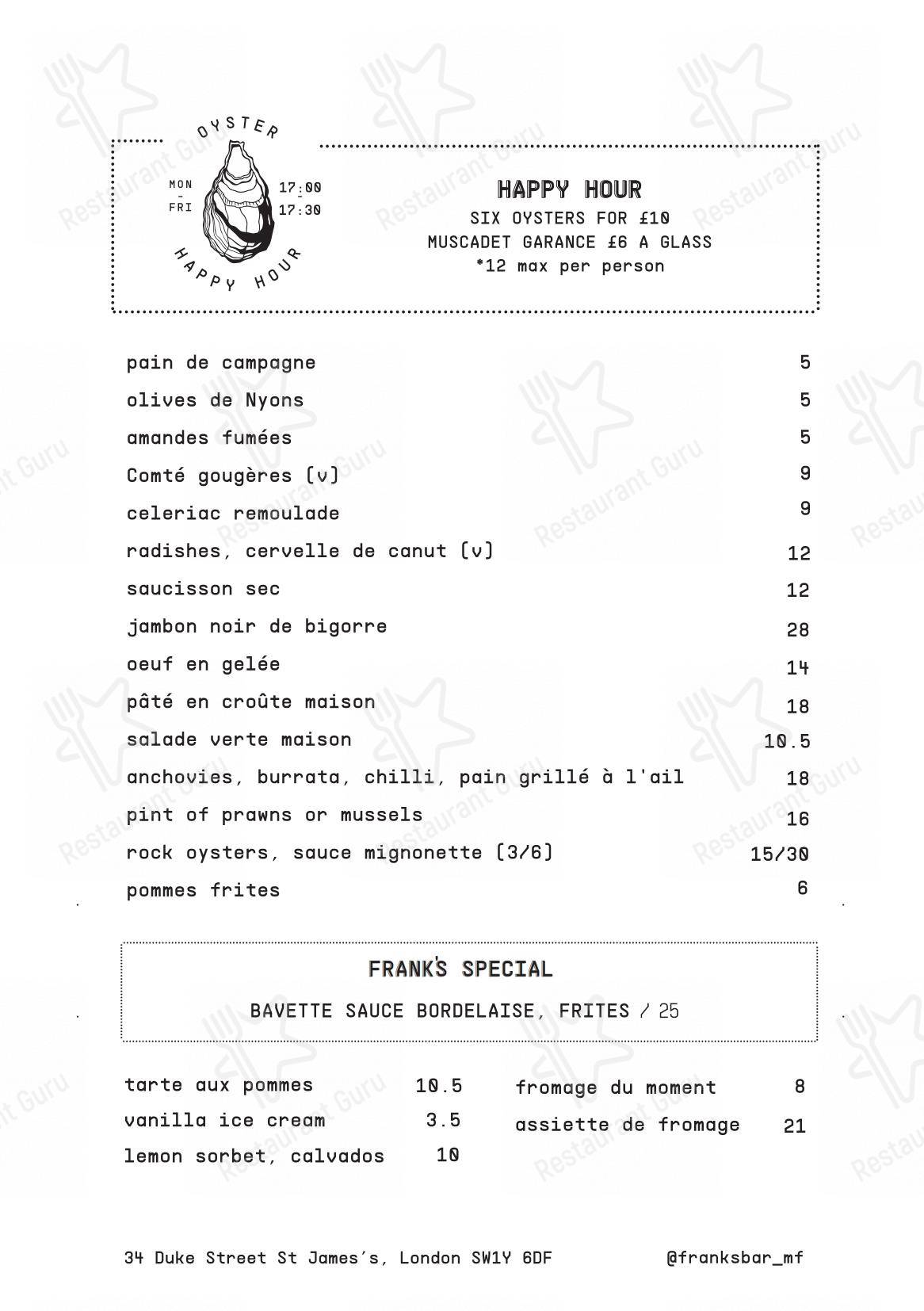 Menu at Maison François restaurant, London