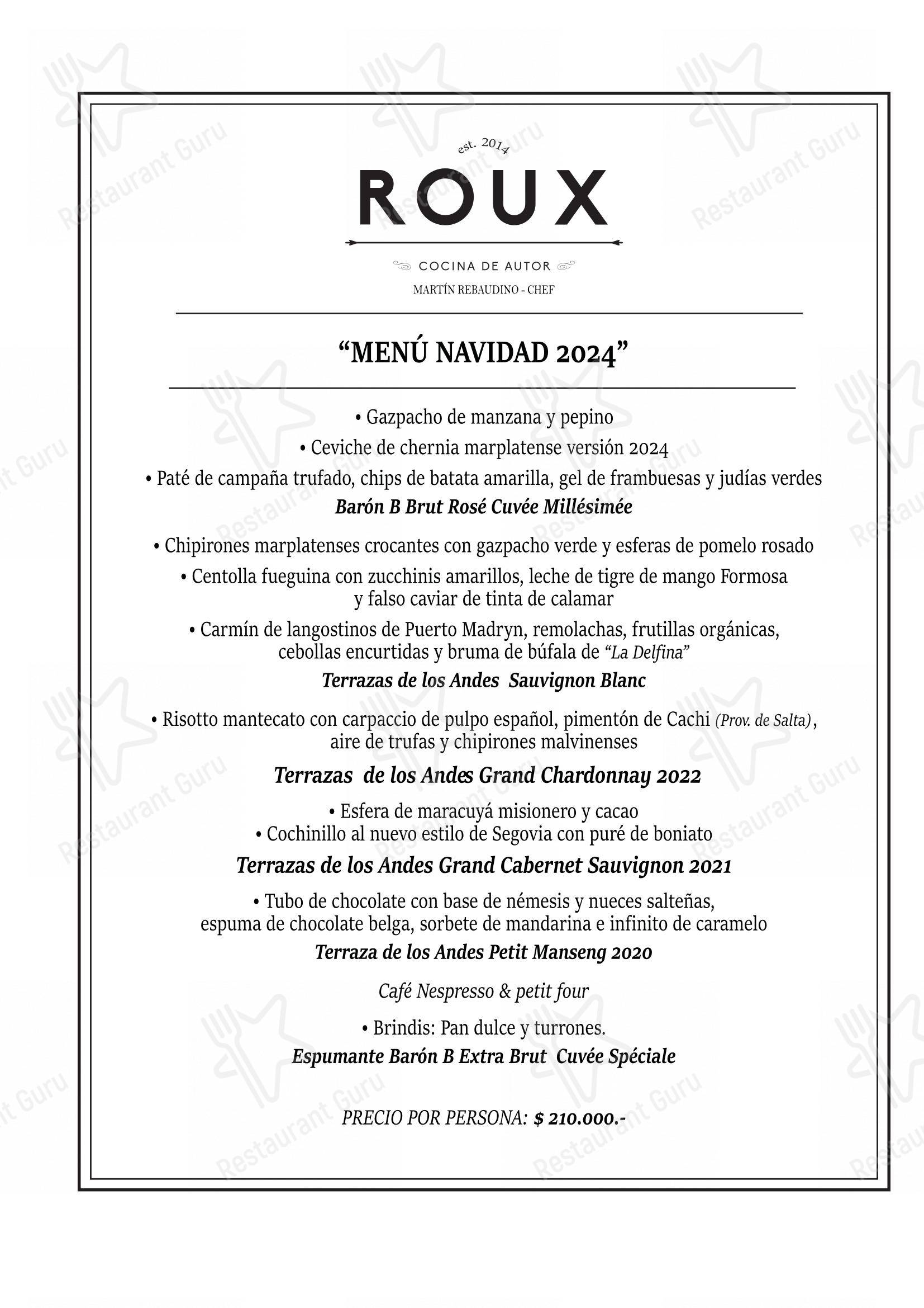 Menu at ROUX restaurant, Buenos Aires