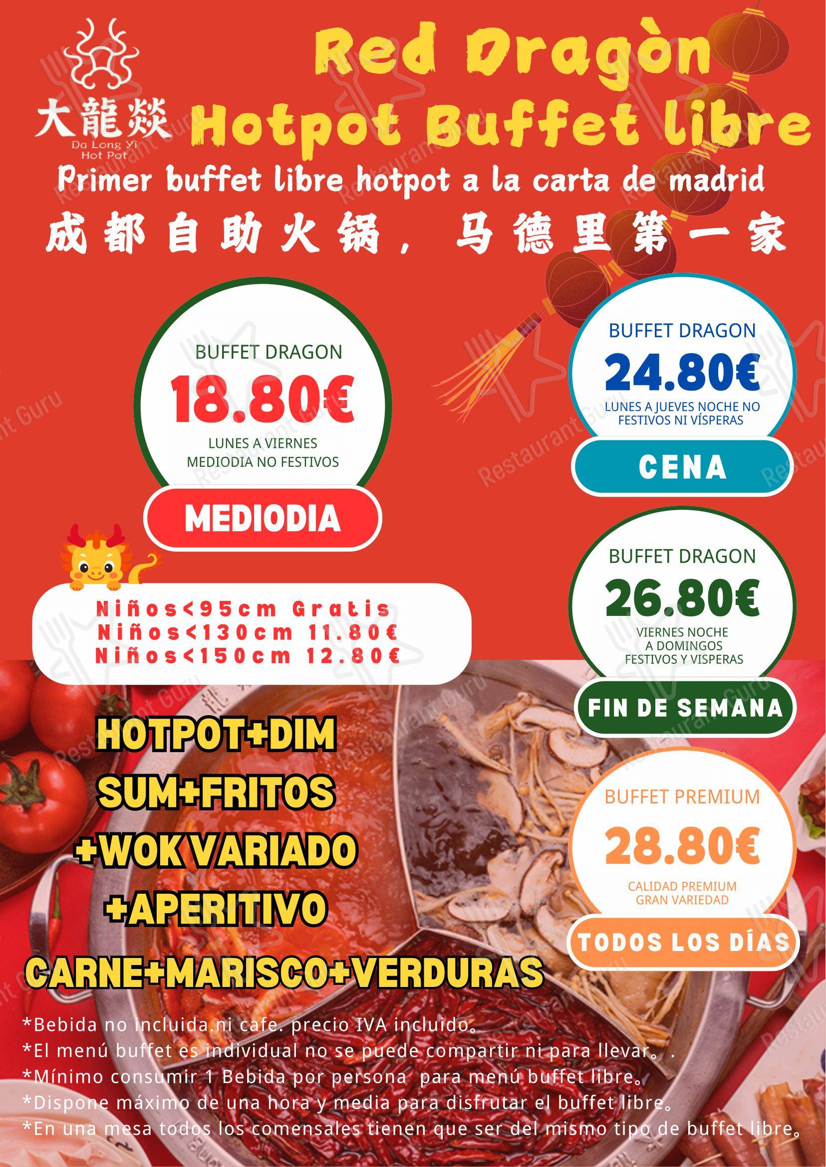 Carta del restaurante Red Dragón Hot Pot, Madrid
