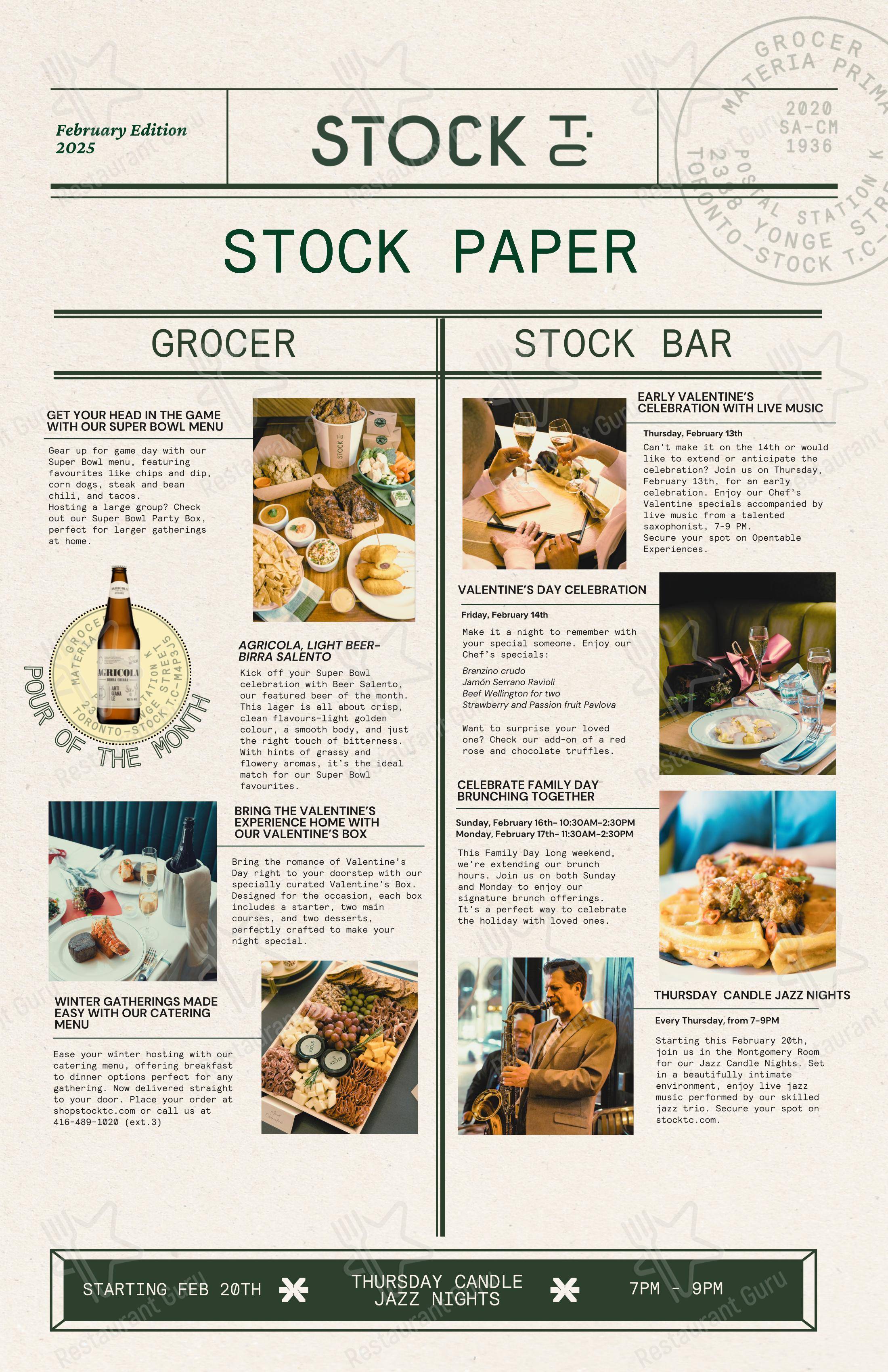 Menu at STOCK T.C Grocer pub & bar, Toronto