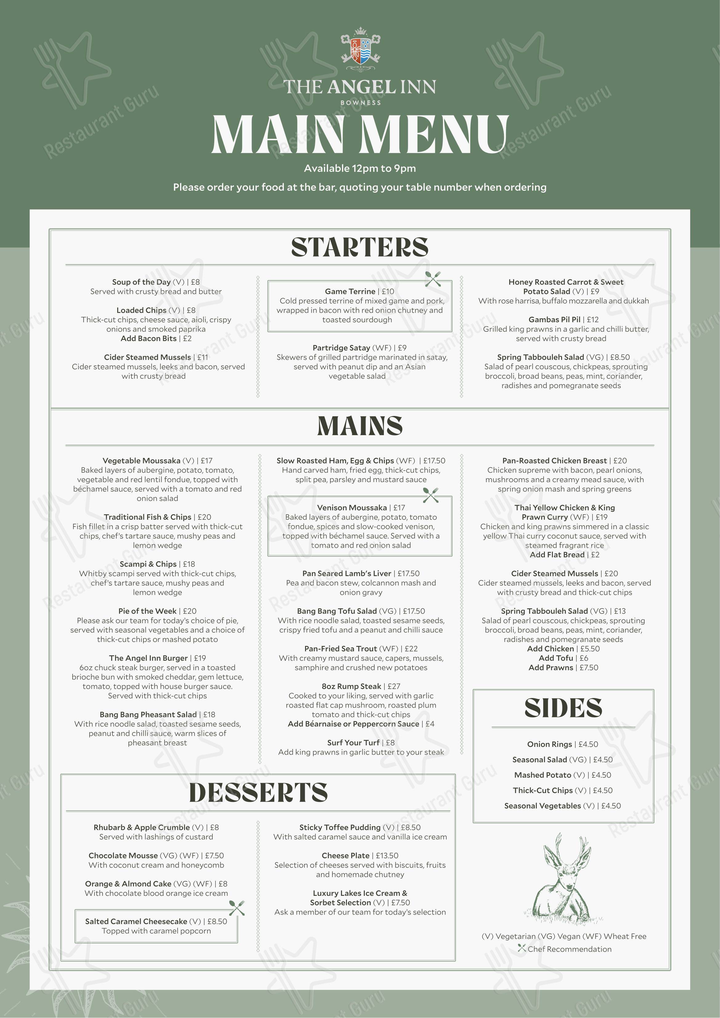 Menu at The Angel Inn pub & bar, Windermere