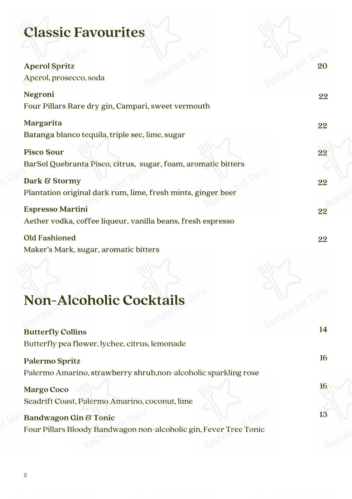 Menu at The Basin Dining Room restaurant, Mona Vale