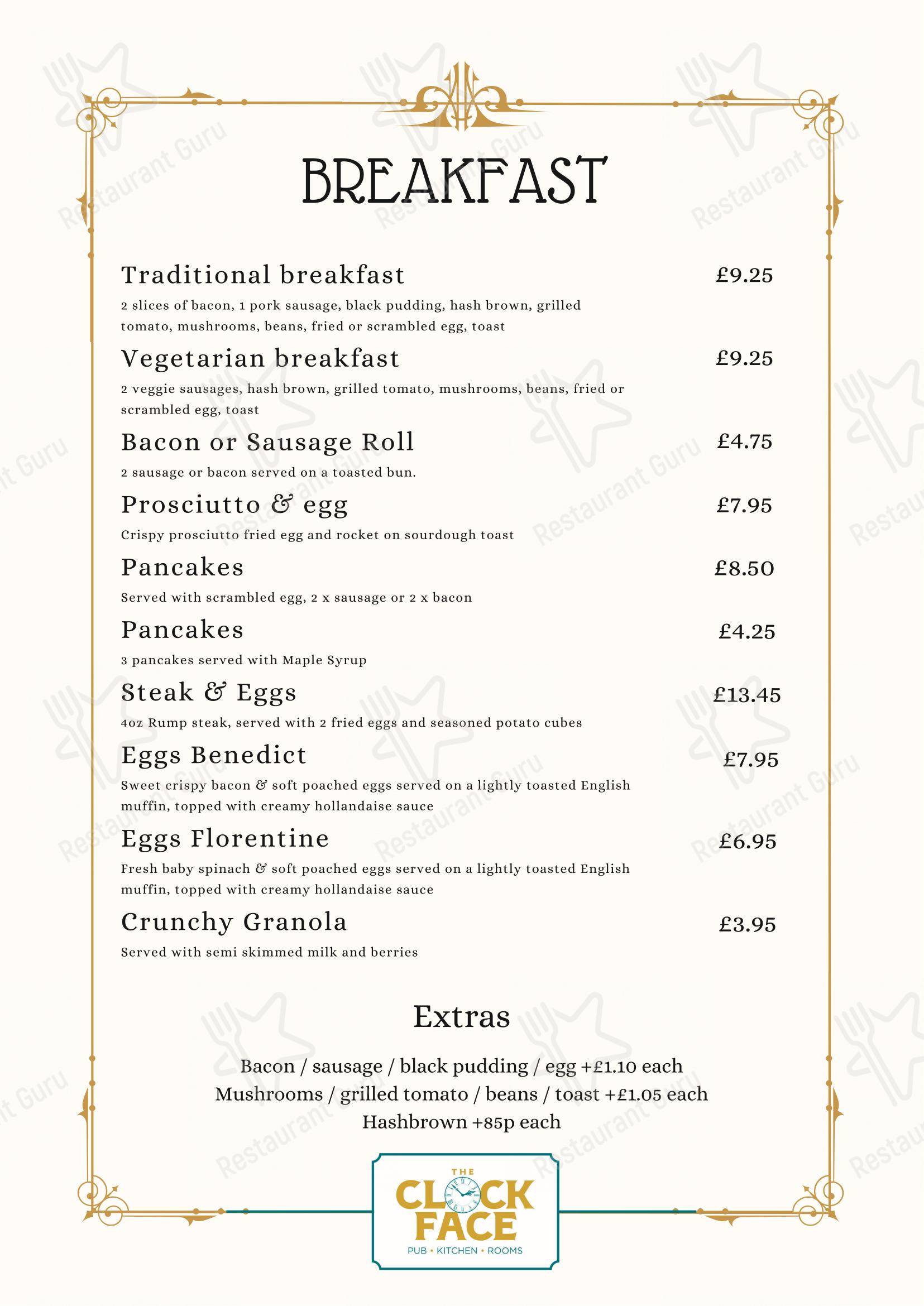 Menu at The Clock Face pub & bar, Prescot