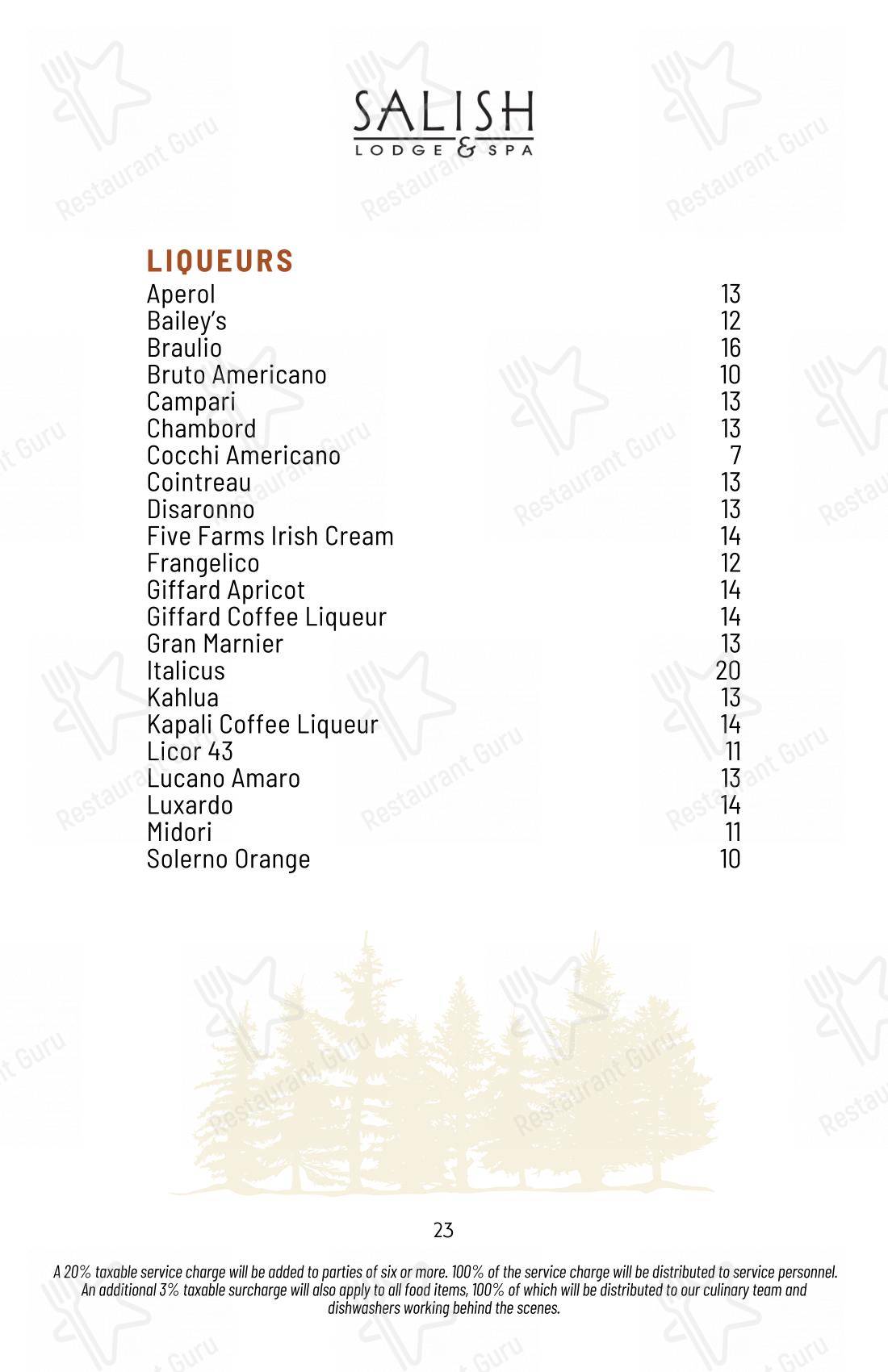 Menu at The Restaurant & Terrace Bar at Salish Lodge, Snoqualmie