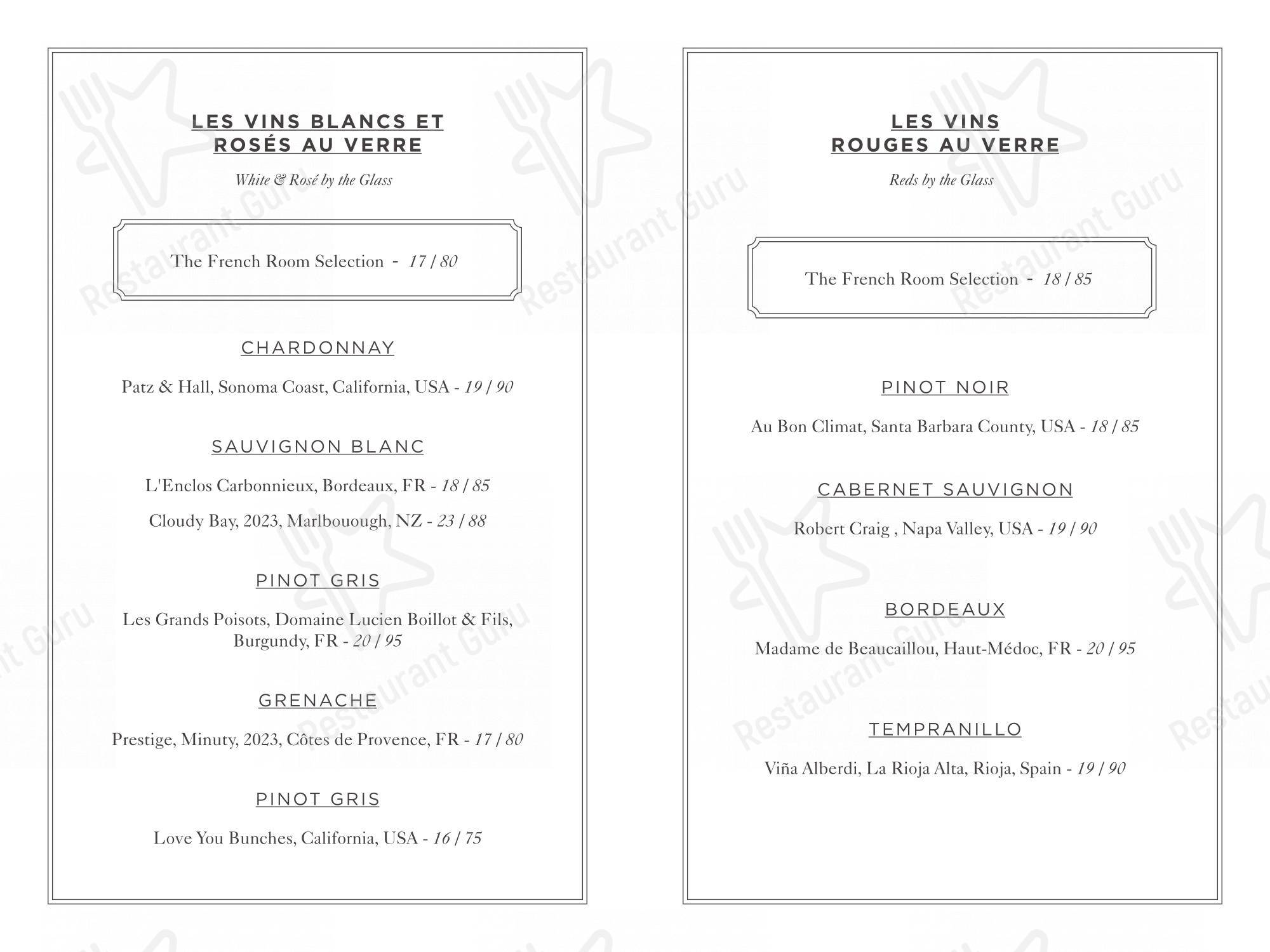 Menu at The French Room restaurant, Dallas, Commerce St