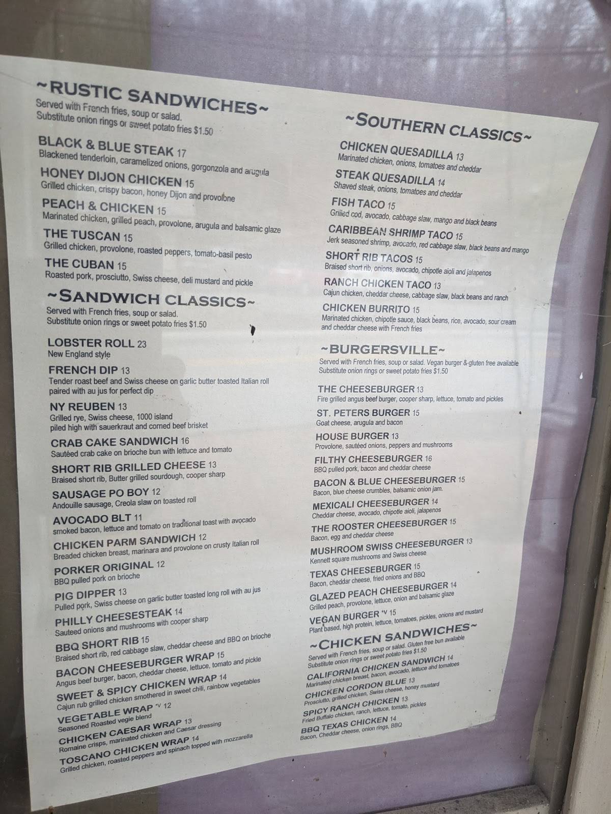 Menu at The Inn at St Peter's Village restaurant, USA