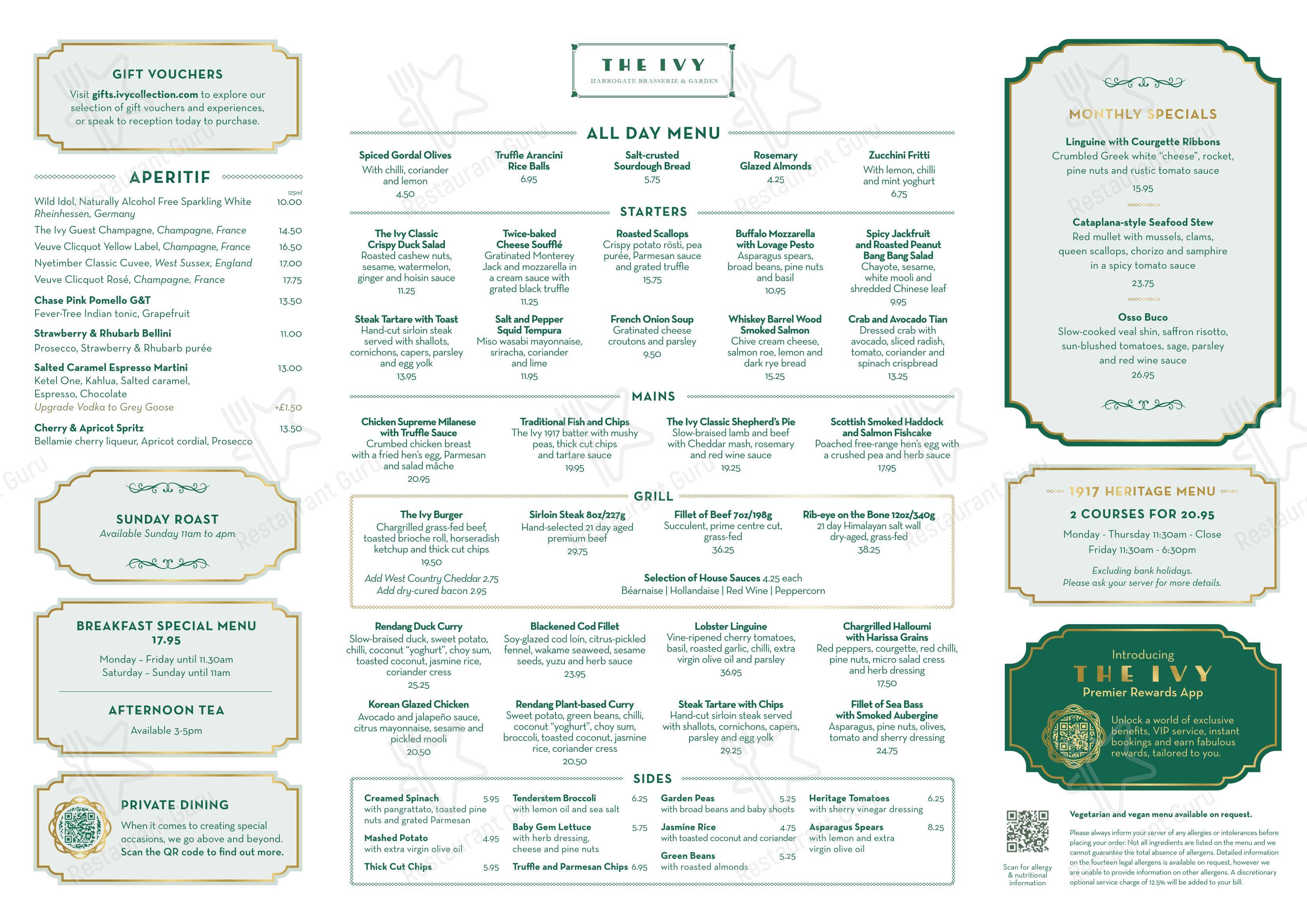 Menu at The Ivy Bournemouth Brasserie restaurant, Bournemouth