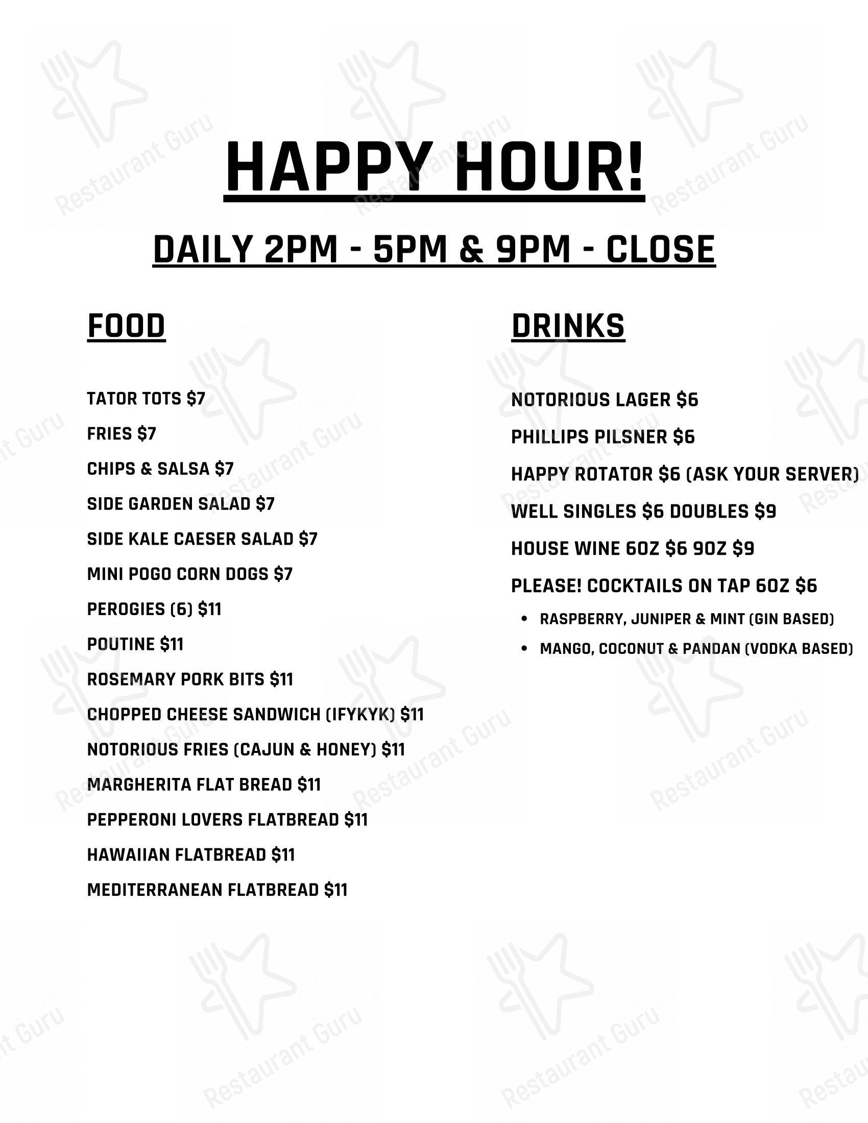 Menu at The Notorious Grey Fox Taps & Patio pub & bar, New Westminster