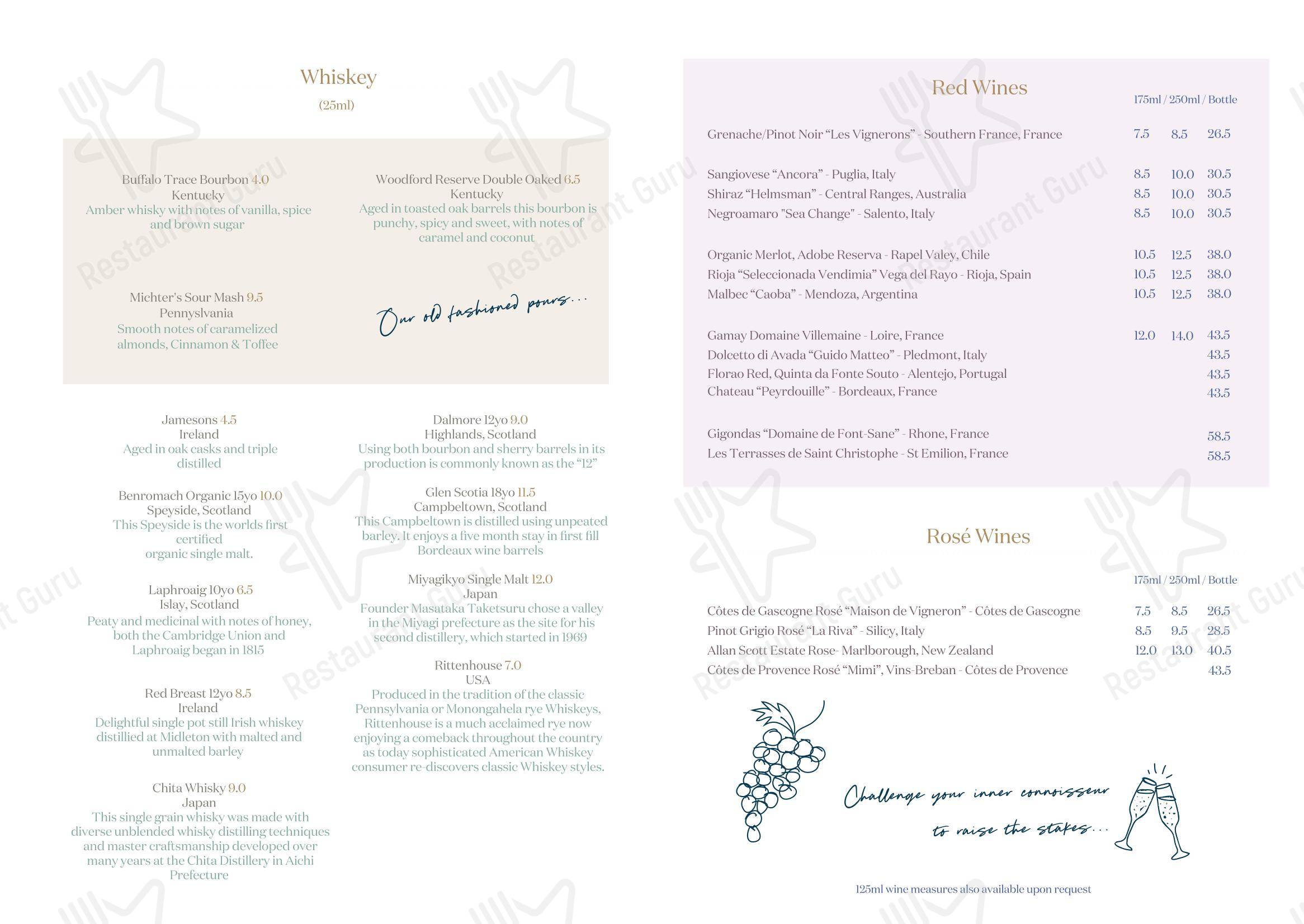 Menu at The Orator restaurant, Cambridge