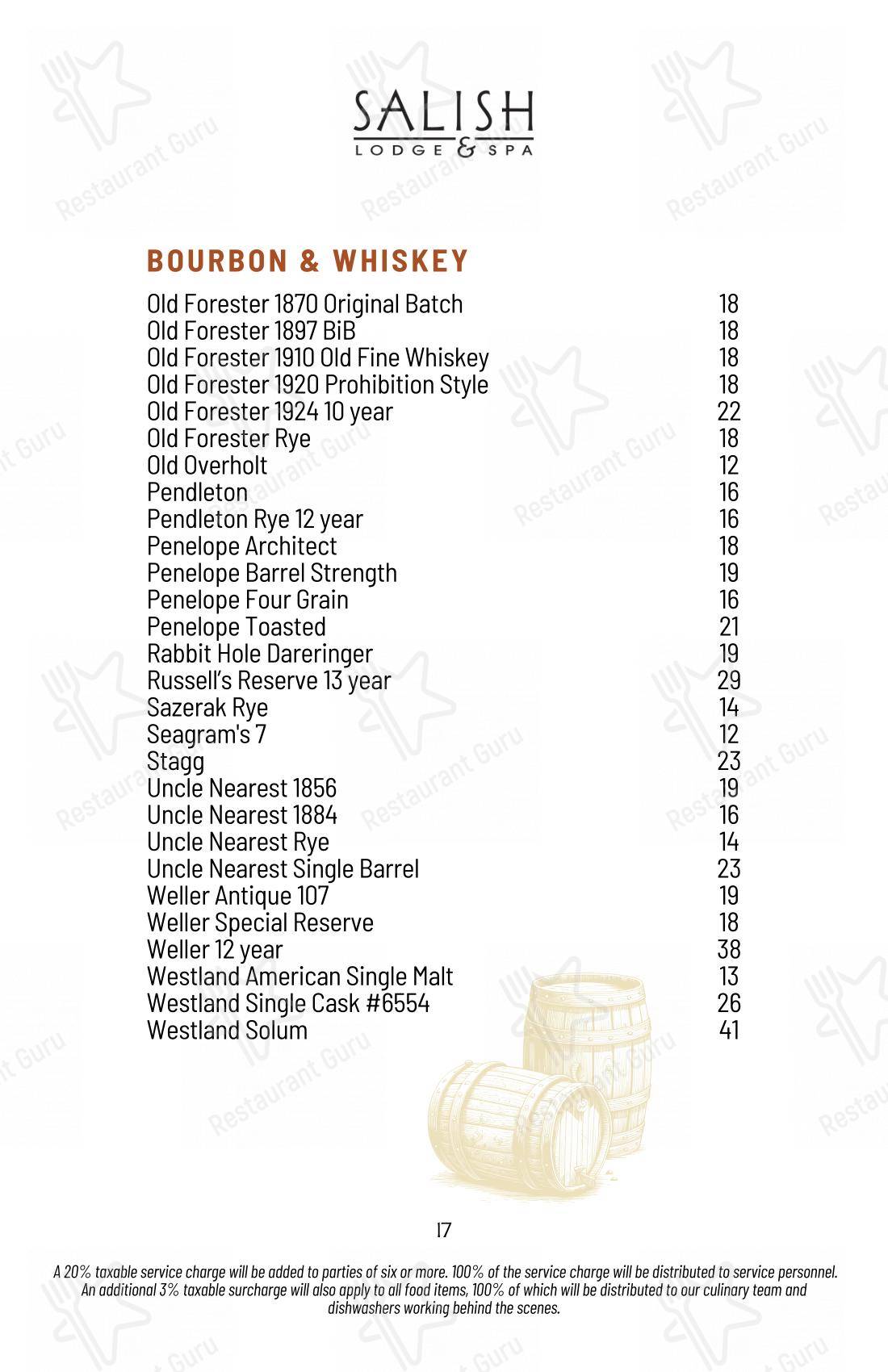 Menu at The Restaurant & Terrace Bar at Salish Lodge, Snoqualmie