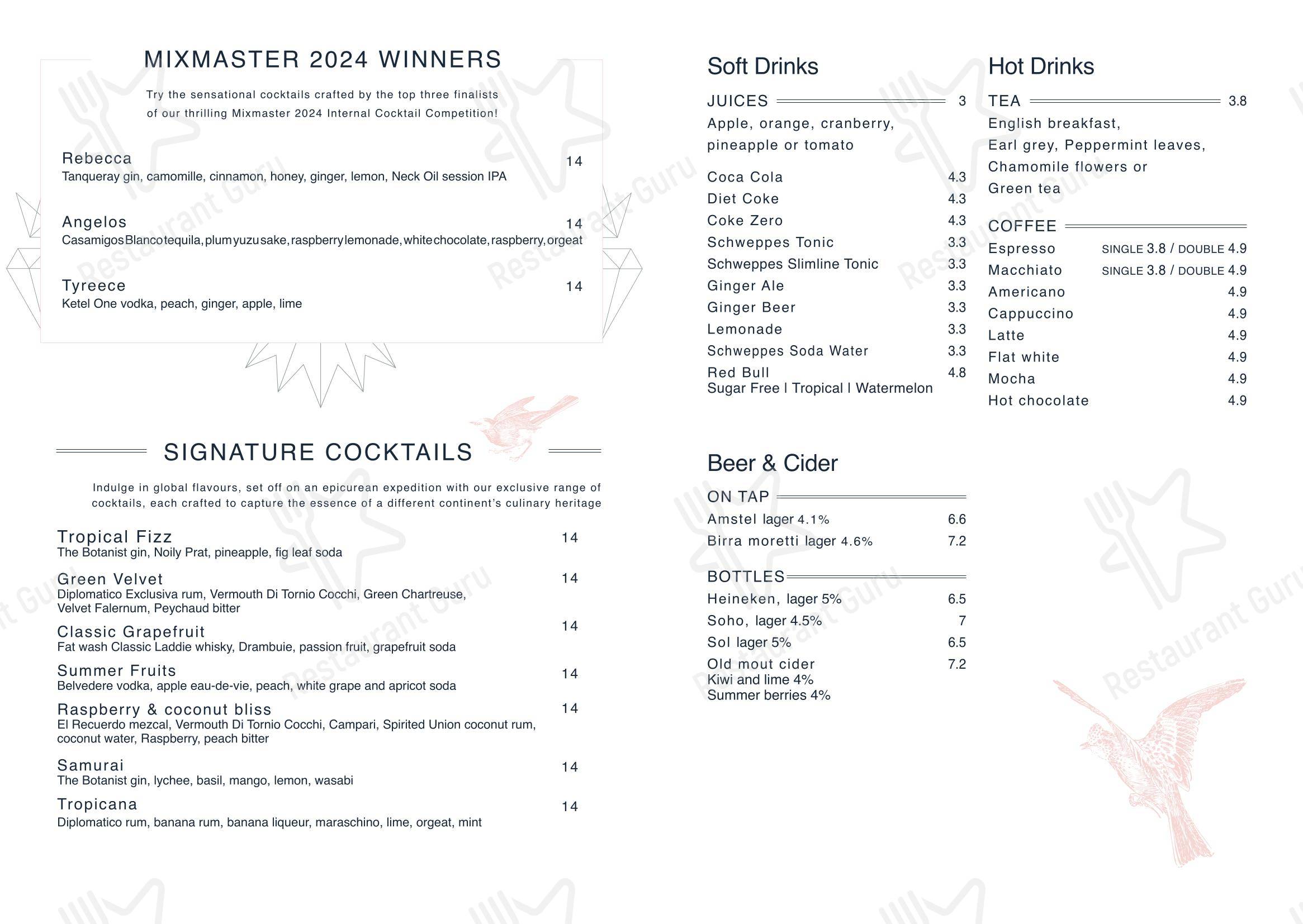 Menu at Wagtail pub & bar, London