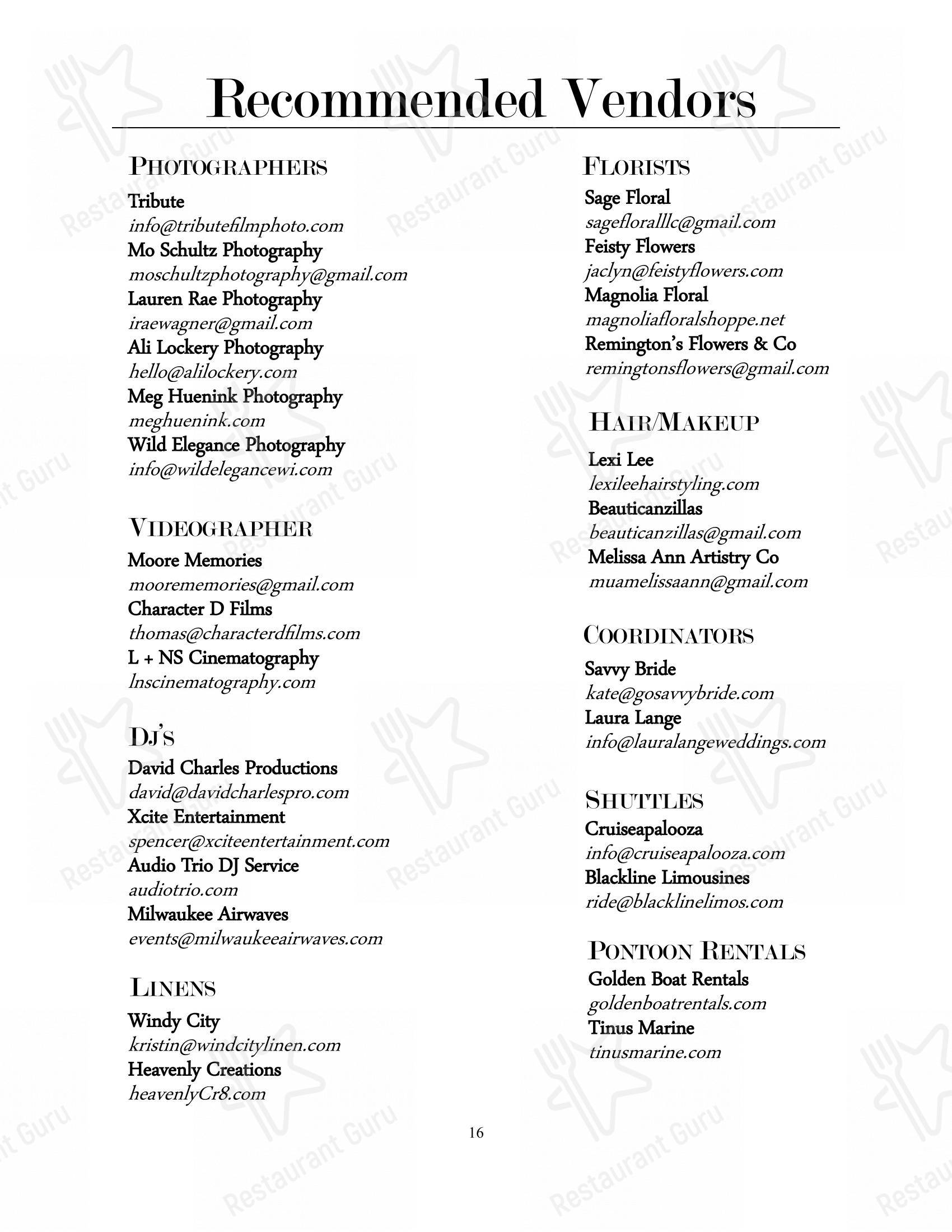 Menu at Weissgerber's Golden Mast Inn restaurant, Okauchee Lake, 5293 ...