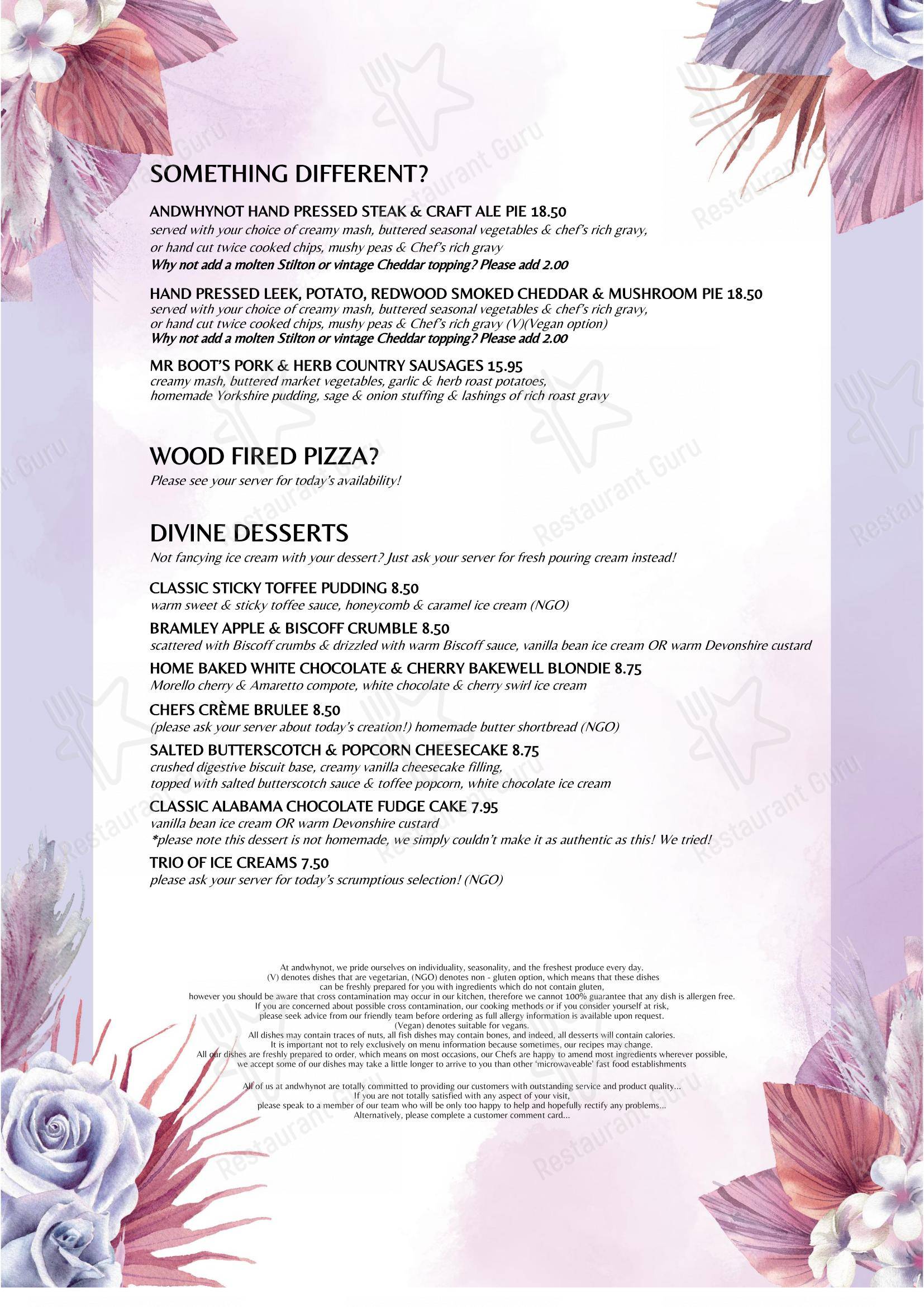 Menu at andwhynot pub & bar, Mansfield