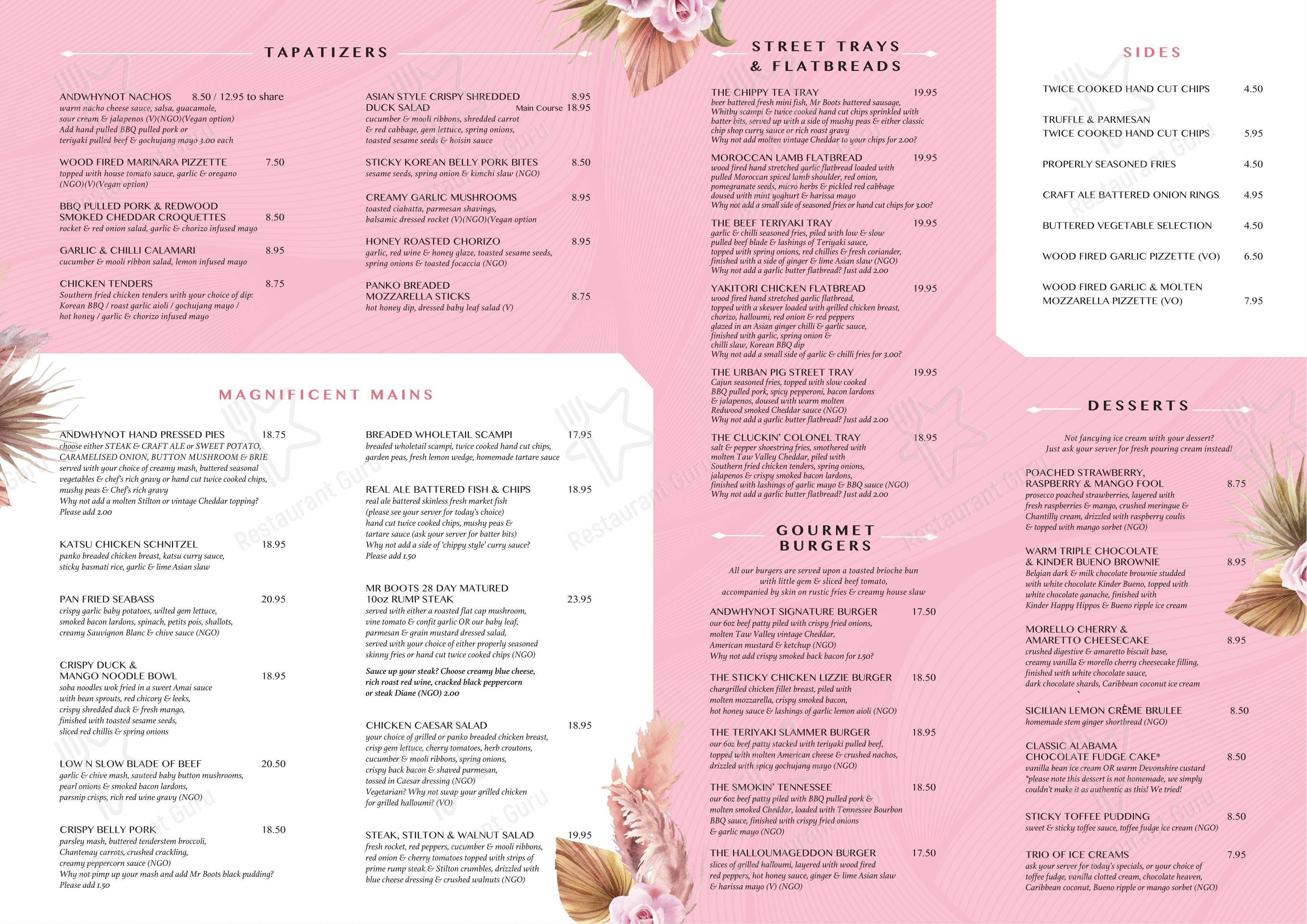 Menu at andwhynot pub & bar, Mansfield