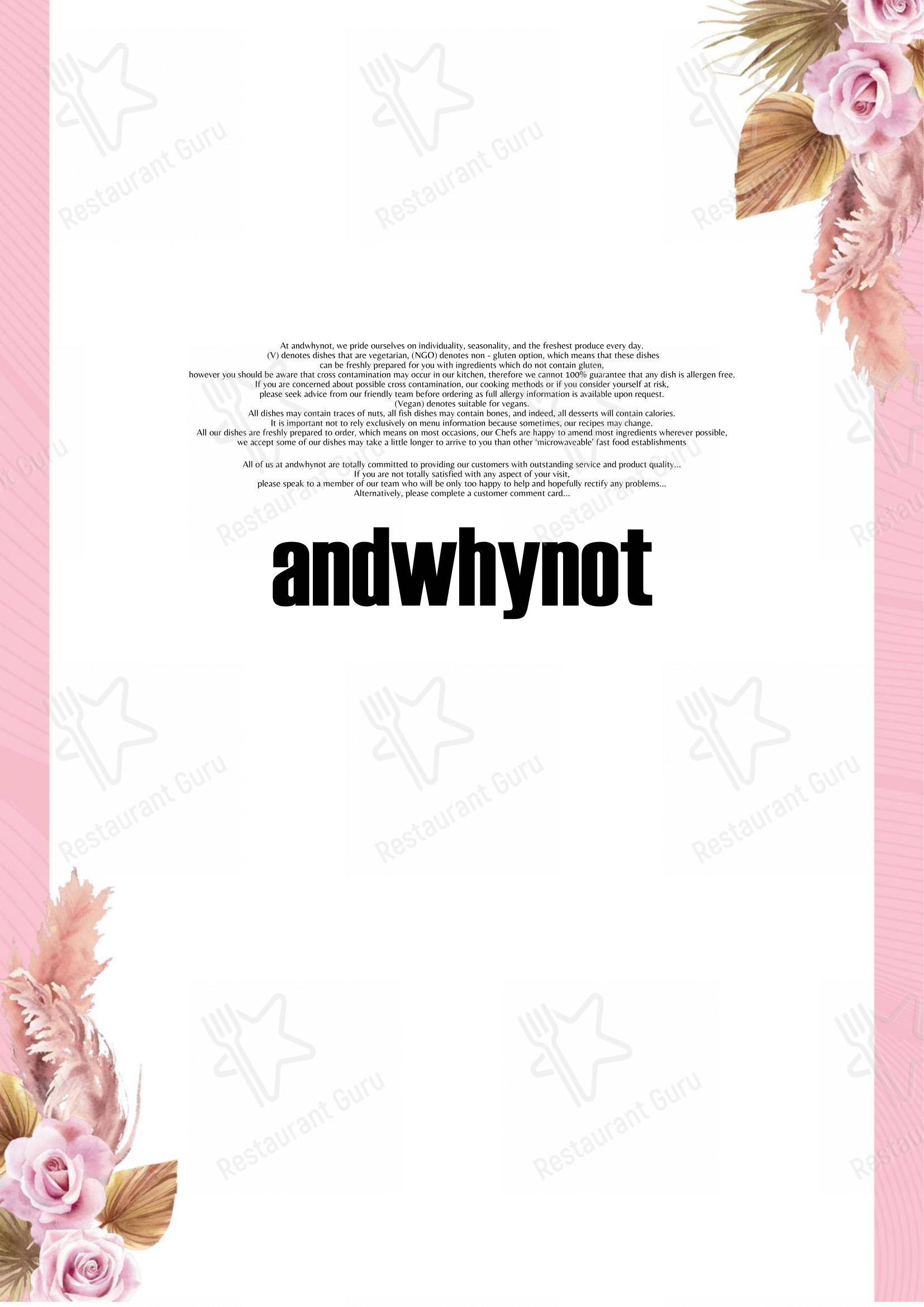 Menu at andwhynot pub & bar, Mansfield