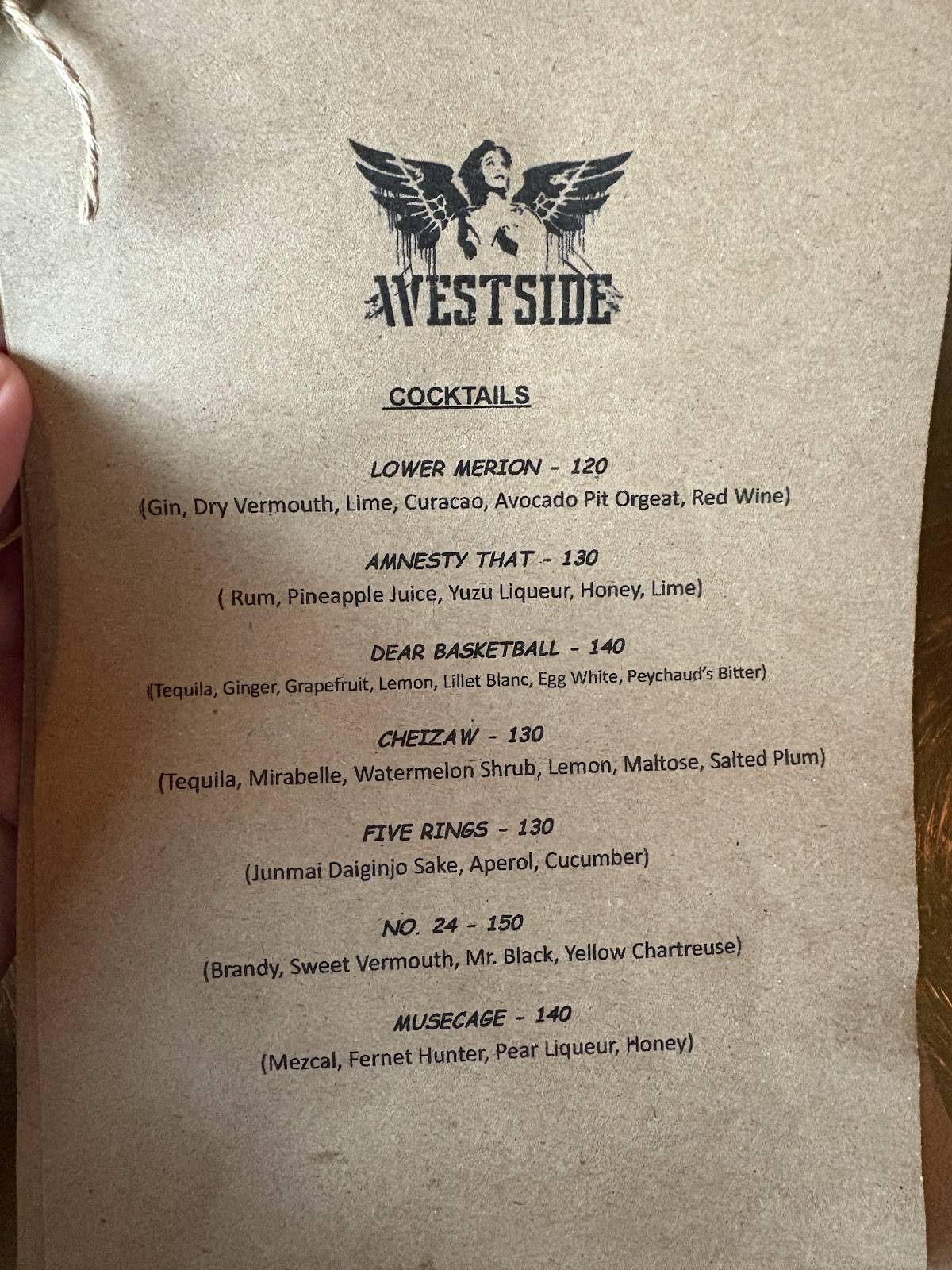 Menu at 11 Westside restaurant, Hong Kong