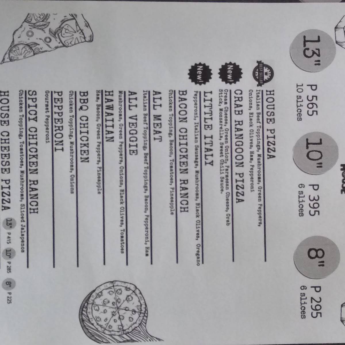 Menu at 111 Pizza House restaurant, Quezon City