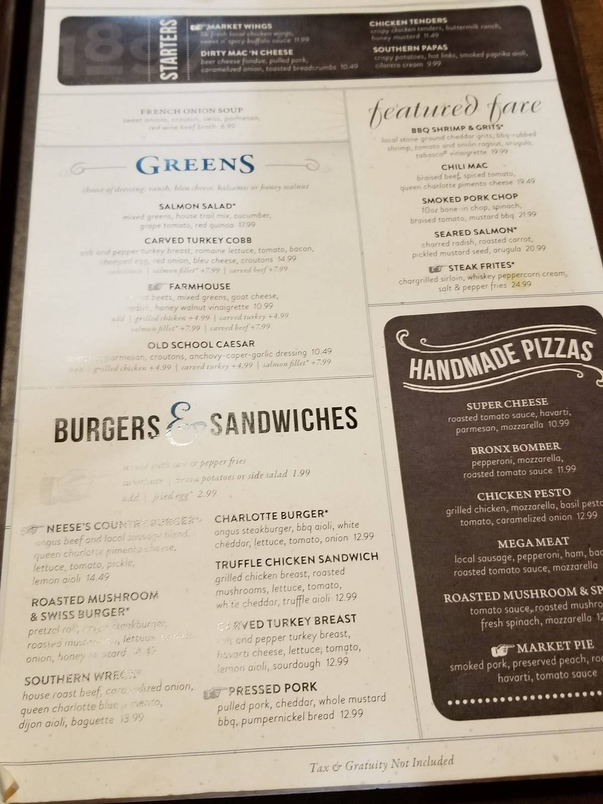 Menu at 1897 Market pub & bar, Charlotte, Josh Birmingham Pkwy