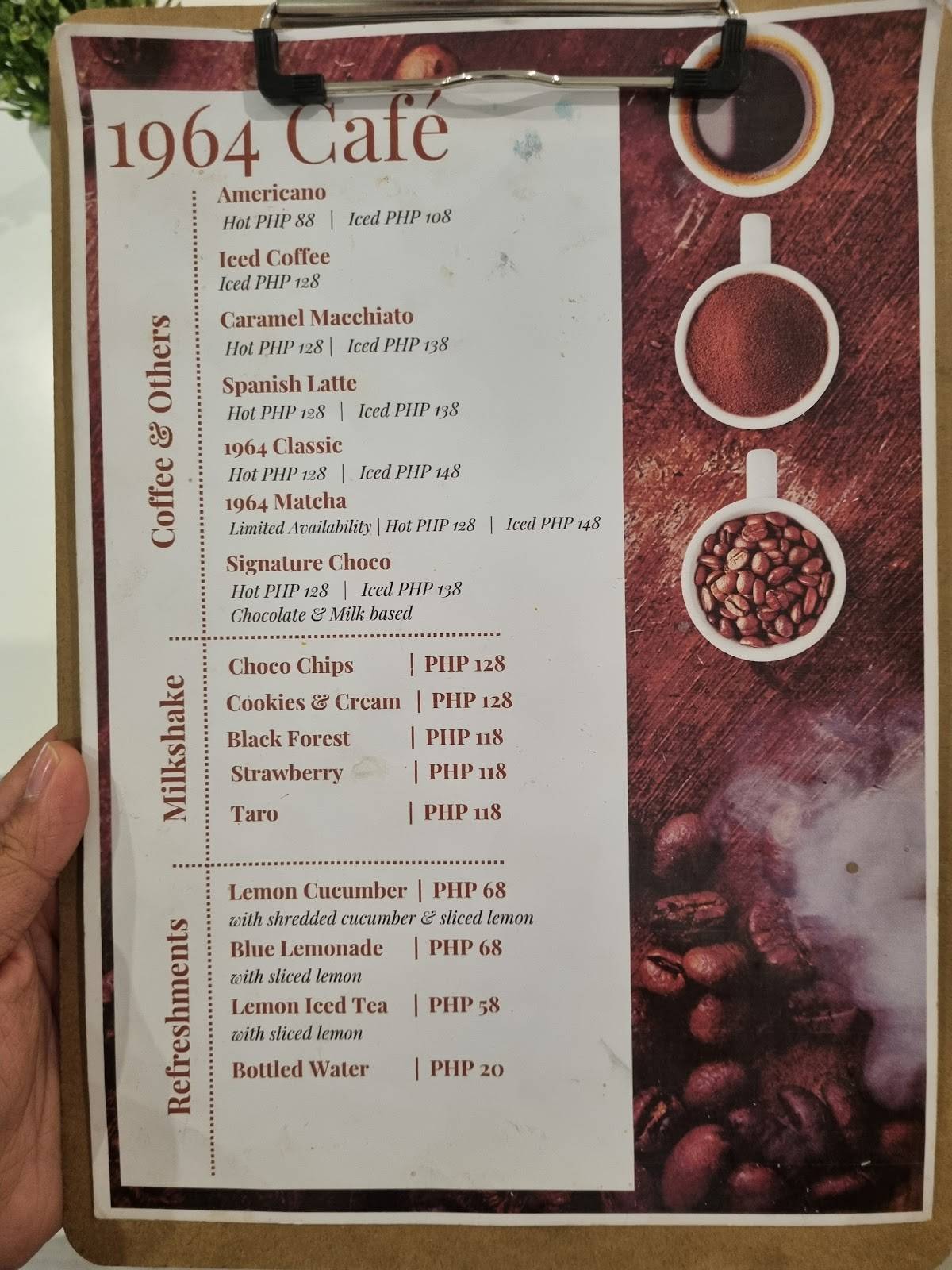 Menu at 1964 Café, General Trias