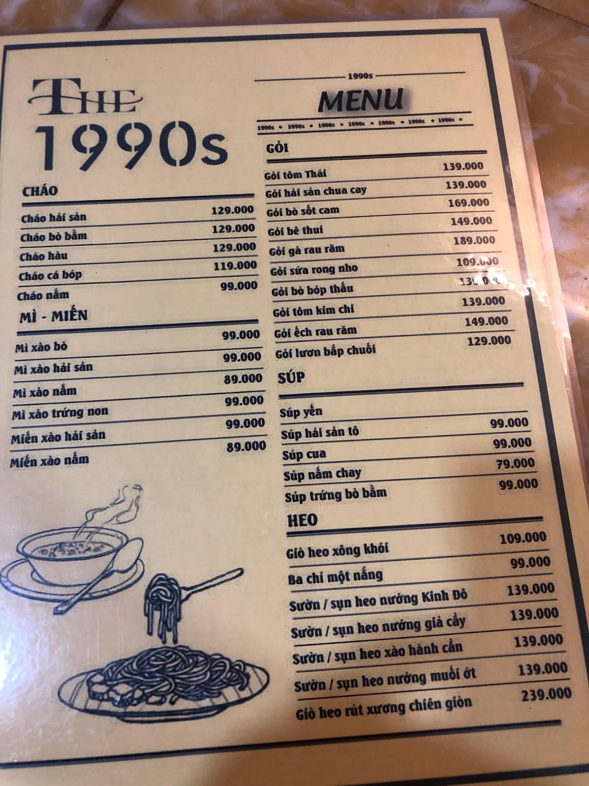 Menu at 1990s rooftop nhatrang restaurant, Ninh Hòa