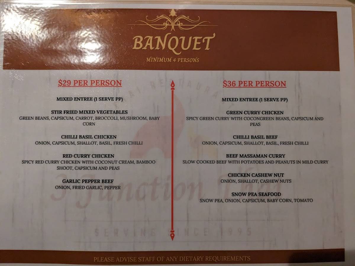 Menu at 3 Junction Thai restaurant, Penrith