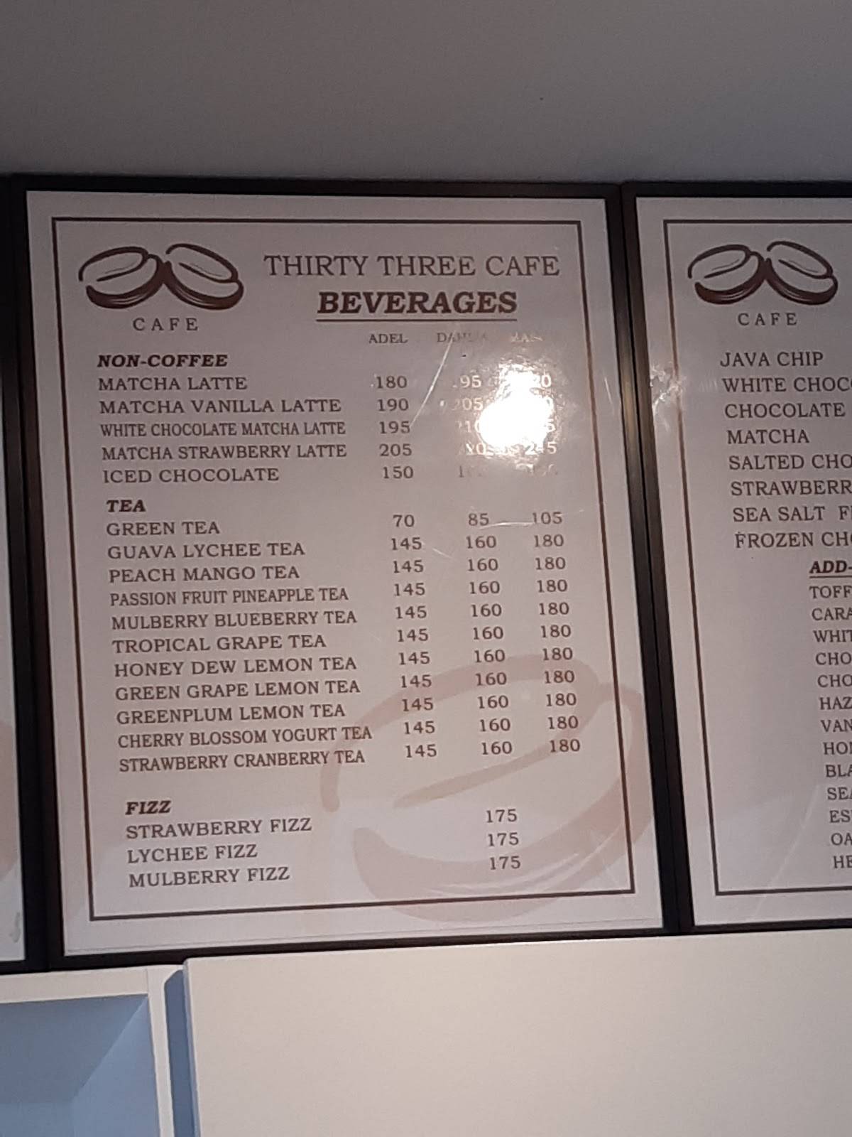 Menu at 33 Cafe, Parañaque