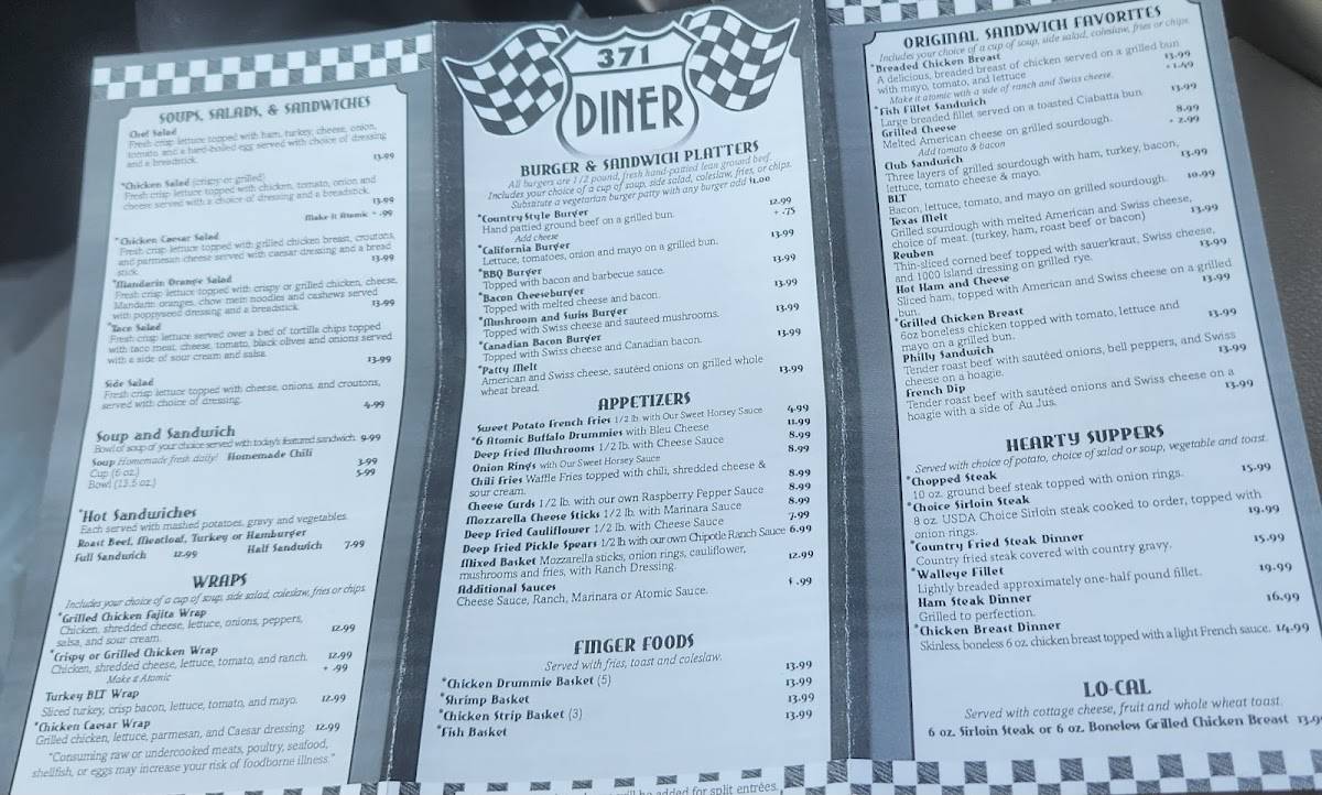 Menu at 371 Diner restaurant, Baxter