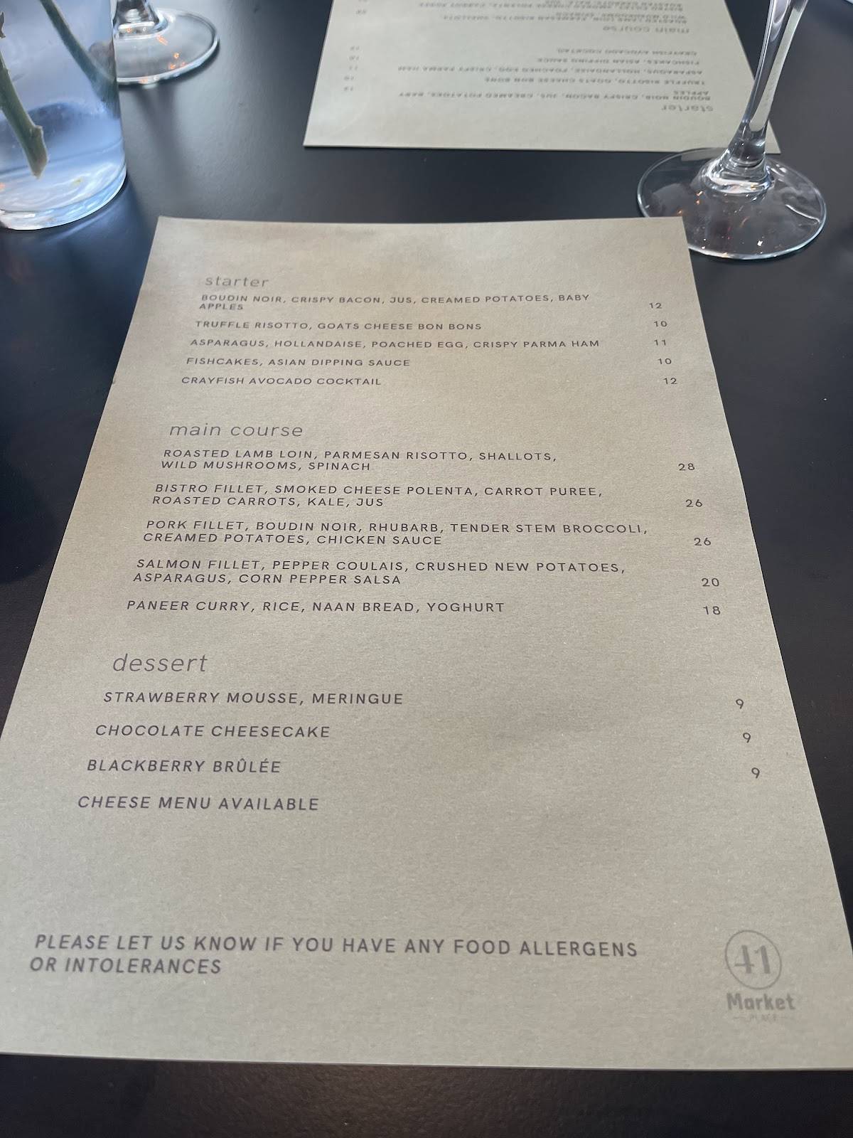 Menu at 41 Market Place restaurant, Cockermouth