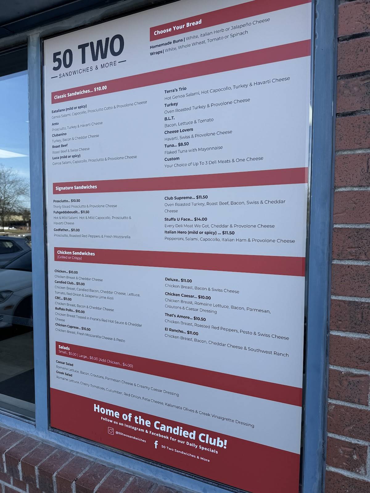 Menu at 50 TWO Sandwiches & More restaurant, Ottawa