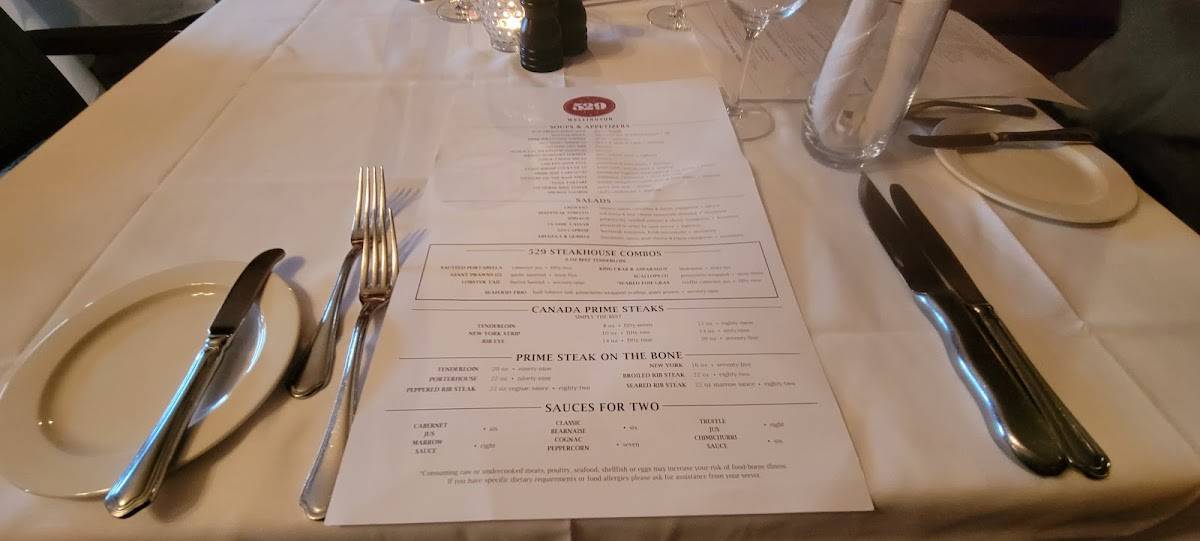Menu at 529 Wellington Steakhouse, Winnipeg