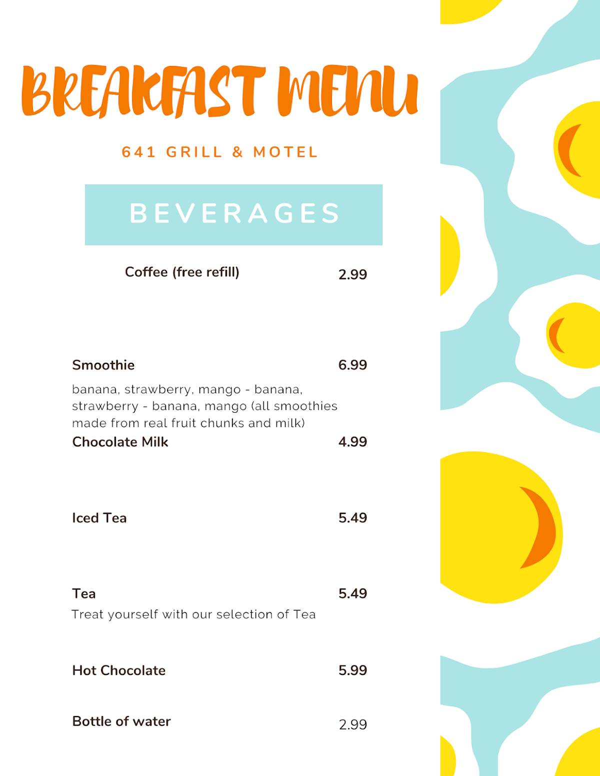 Menu at 641 Grill + Motel pub & bar, Craven, 2 Fraser Ave