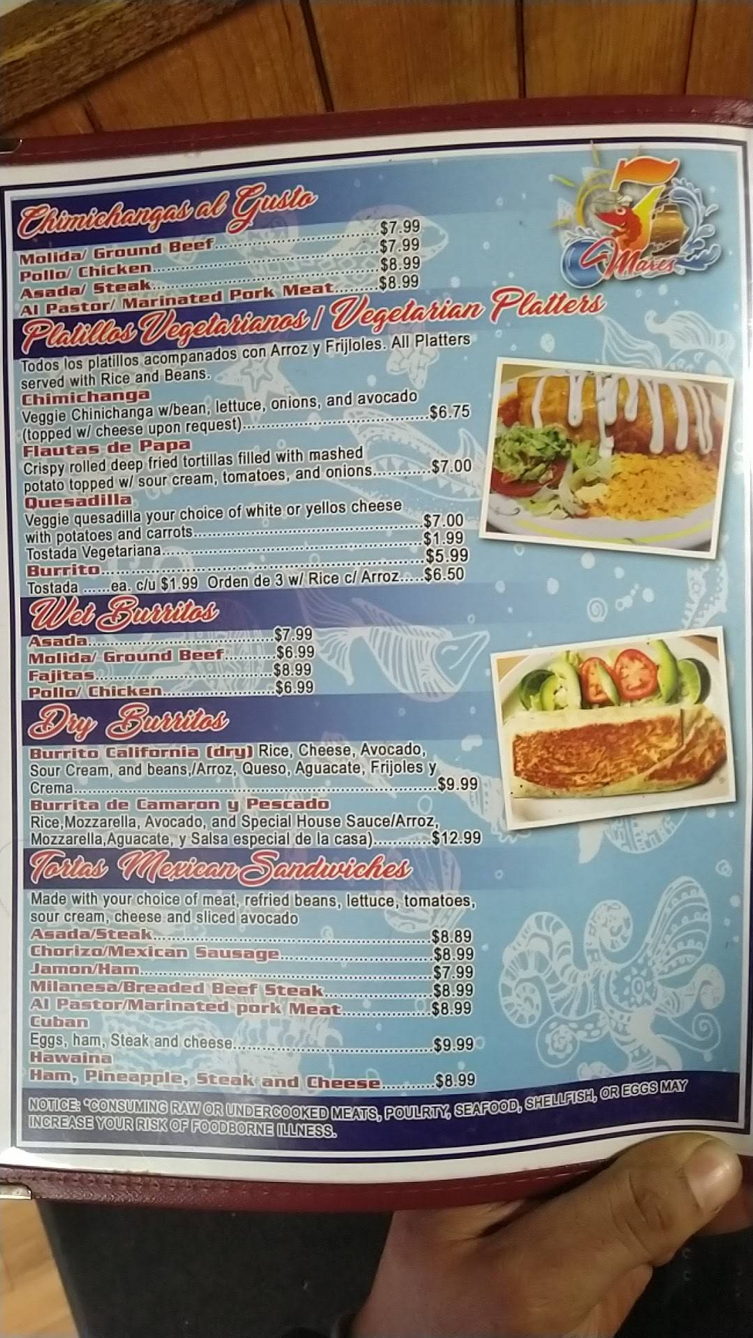 Menu at 7 Mares restaurant, Grand Rapids, Kalamazoo Ave SE