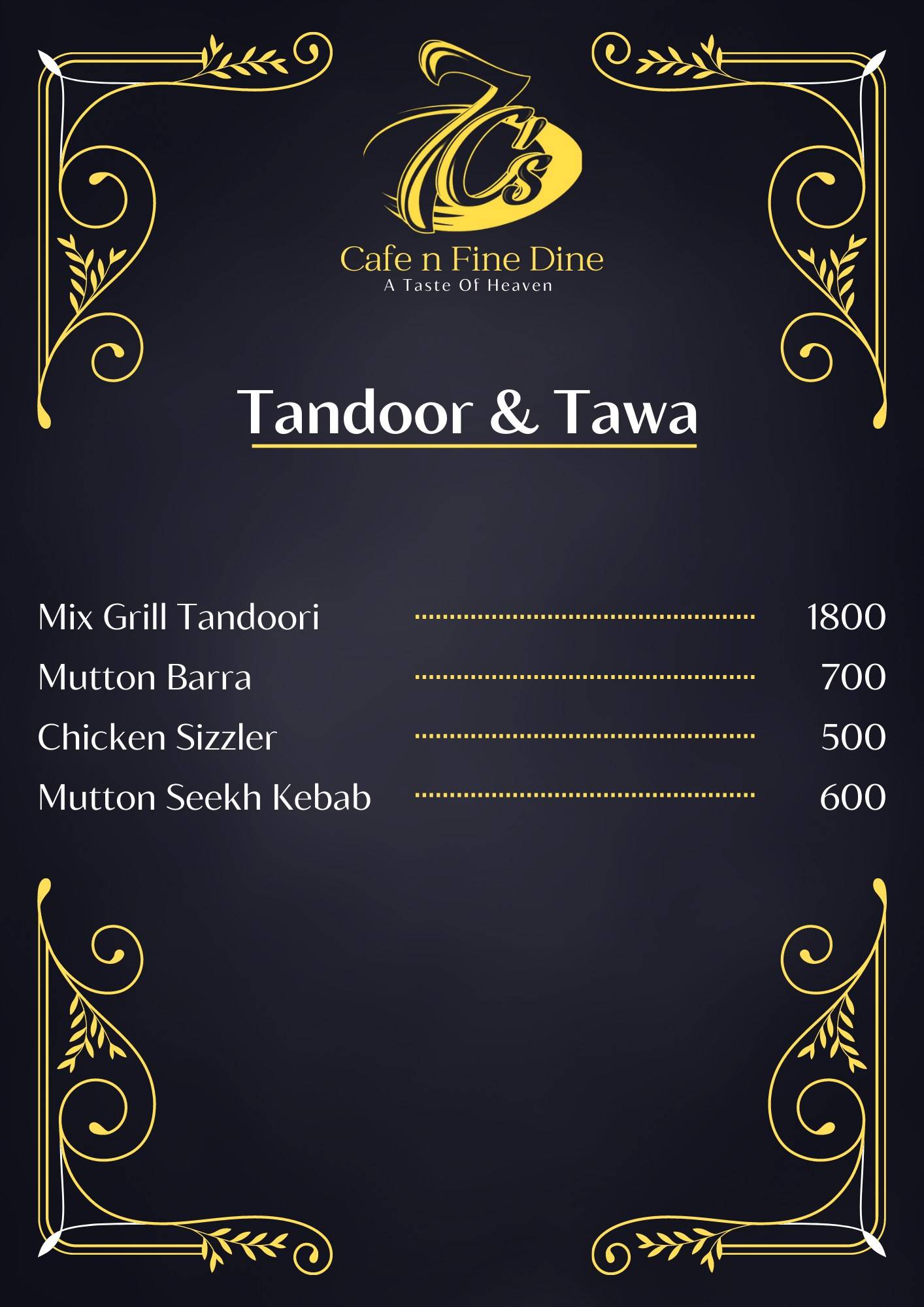 Menu at 7C’s Cafe N Fine Dine, Srinagar, Sangarmaal Mall