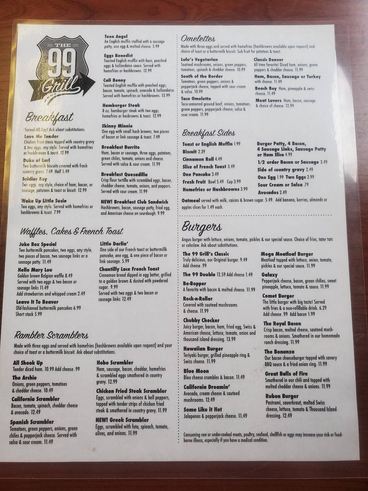Menu at 99 Grill Restaurant, Harrisburg