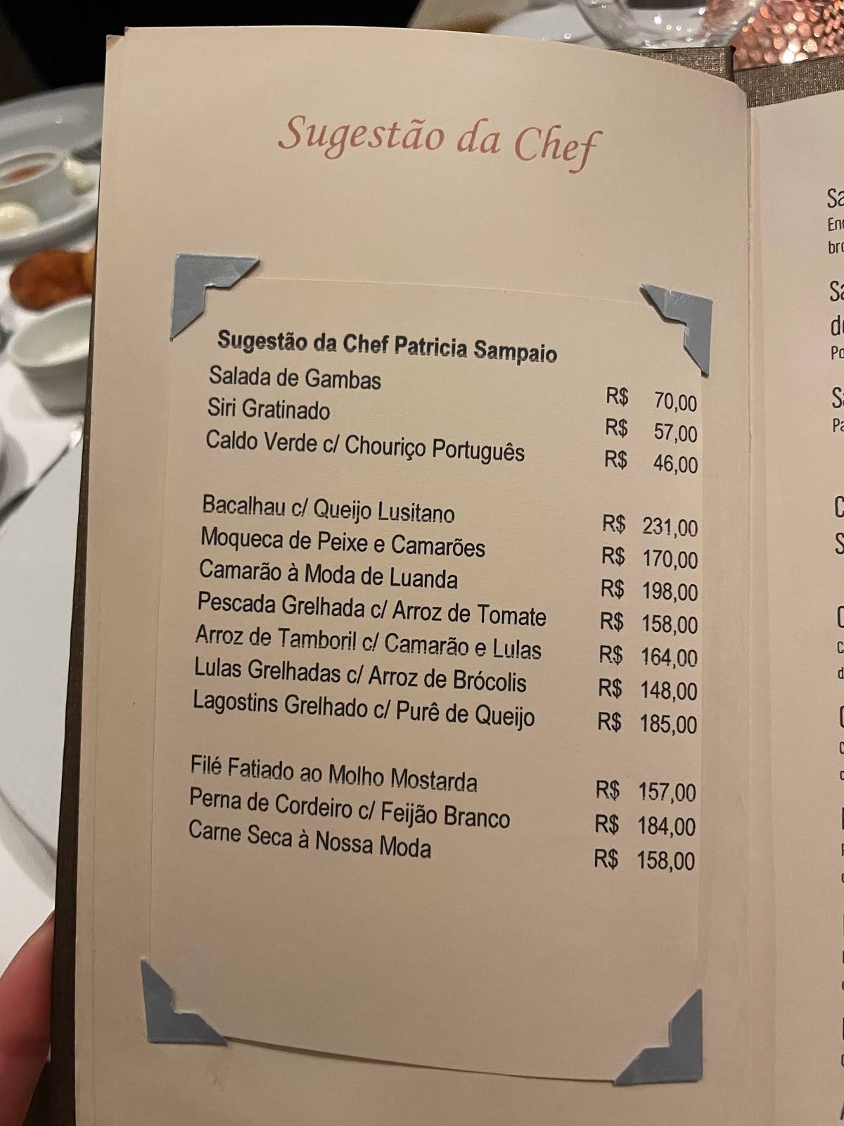 Carta del restaurante A Bela Sintra, São Paulo, R. Bela Cintra