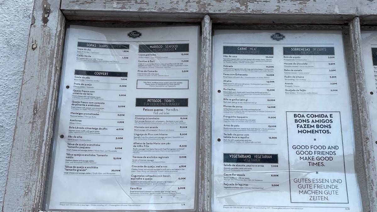 Menu at A Tasca restaurant, Ponta Delgada