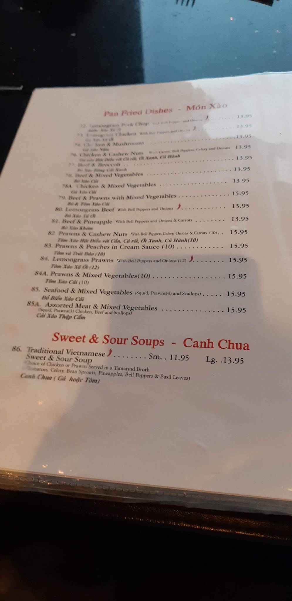 Menu at A Taste of Vietnam restaurant, Sherwood Park