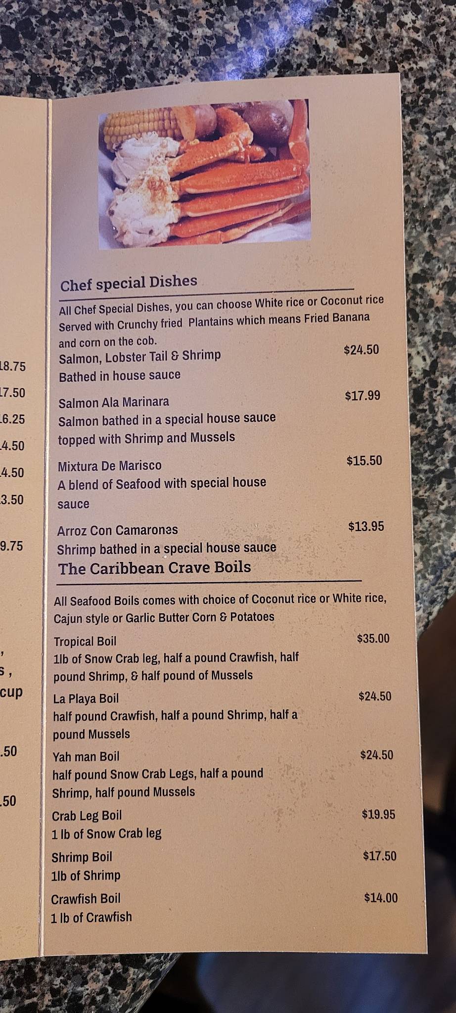 Menu at A taste of the Caribbean restaurant, Spartanburg