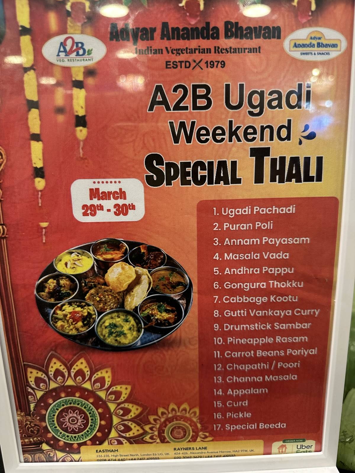 Menu at A2B London restaurant, London