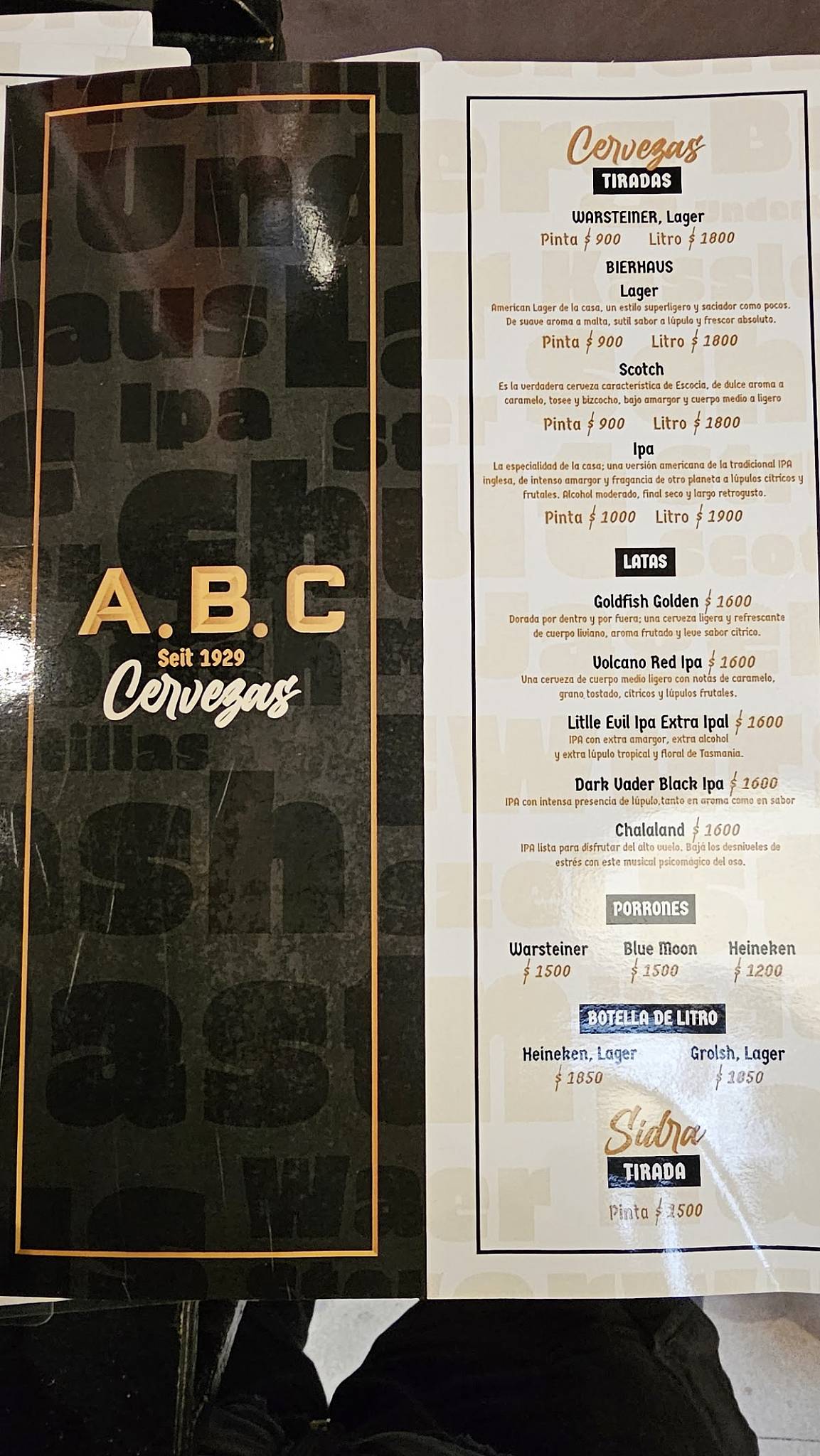 Menu at ABC RESTAURANT, Buenos Aires