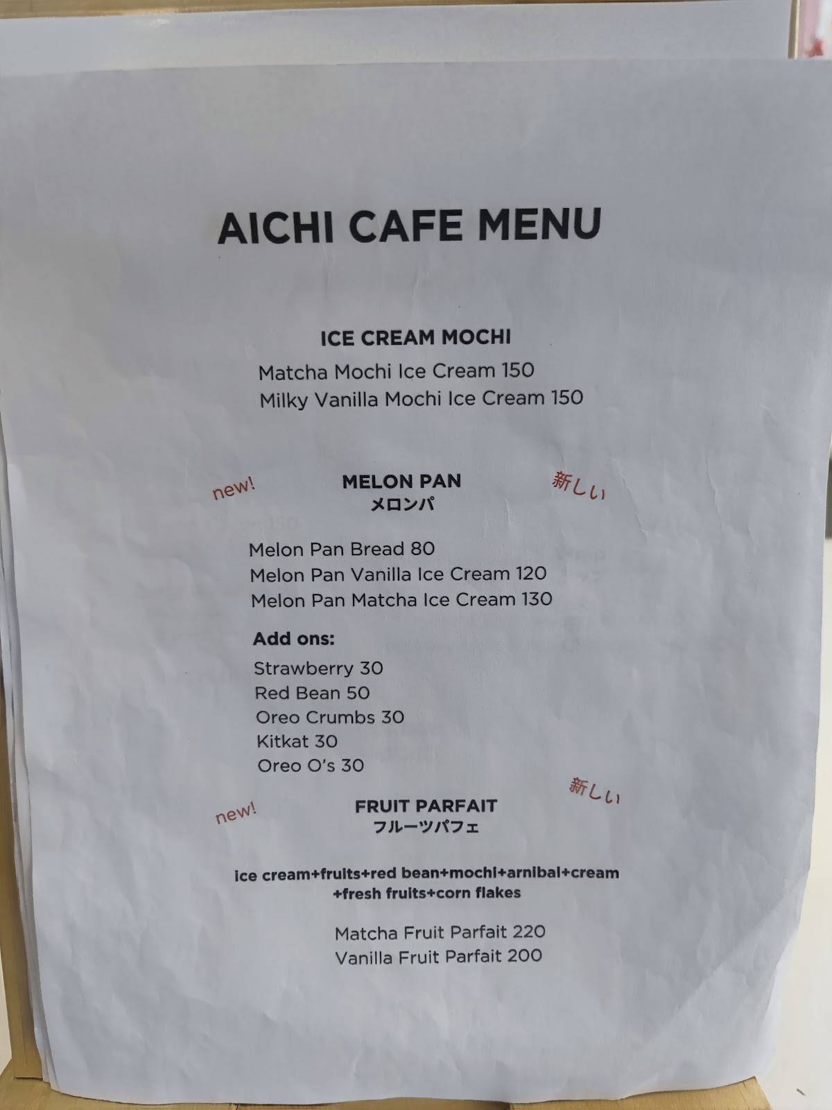 Menu at AICHI CAFE, Quezon City