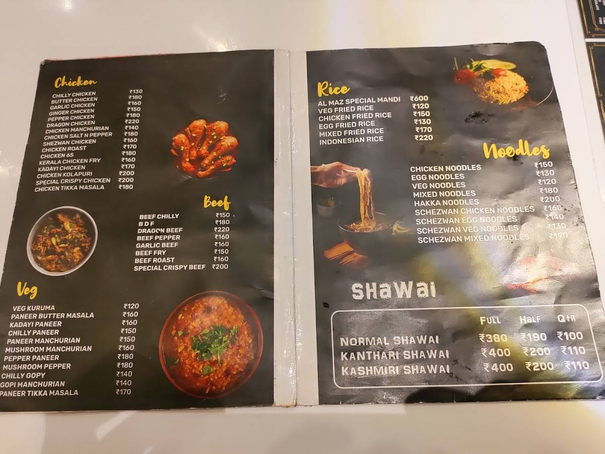 Menu at ALMAZ BBQ, Kazhakkoottam