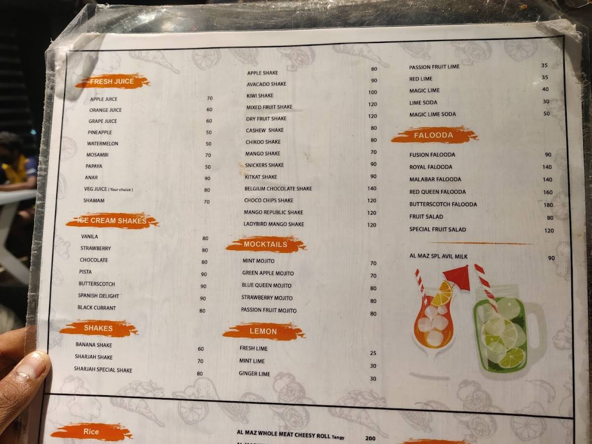 Menu at ALMAZ BBQ, Kazhakkoottam