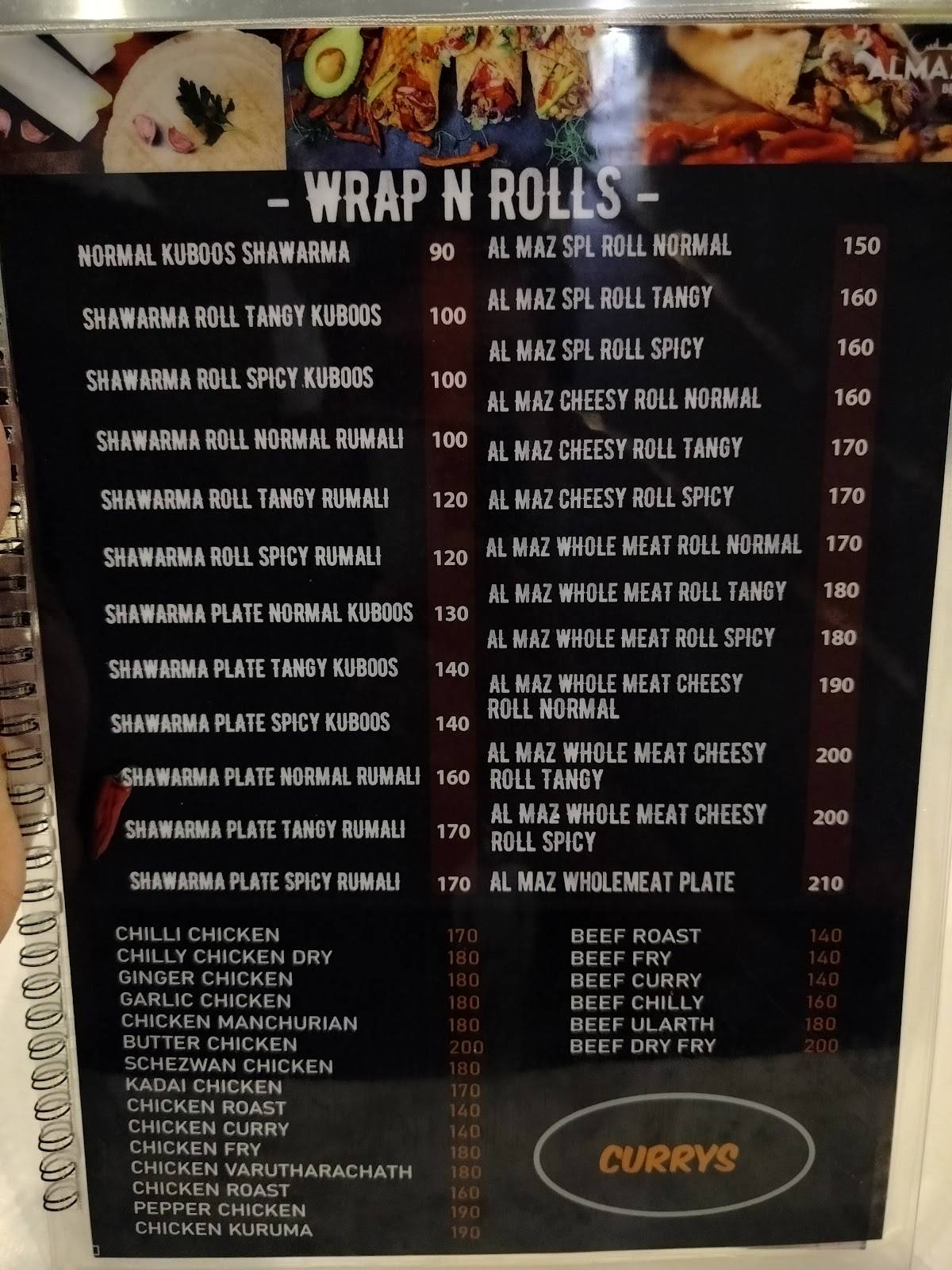 Menu at ALMAZ BBQ, Kazhakkoottam