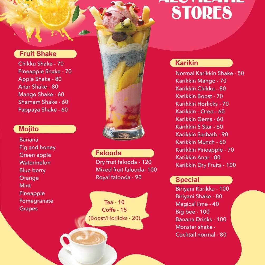Menu at ALUVILAYIL stores and bakery, Pothencode