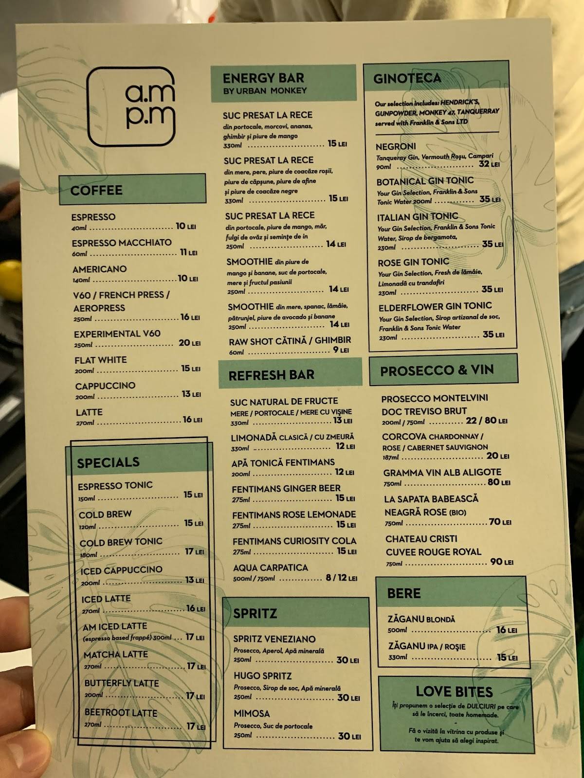 Speisekarte von AM PM Specialty Coffee Bucuresti, Bukarest