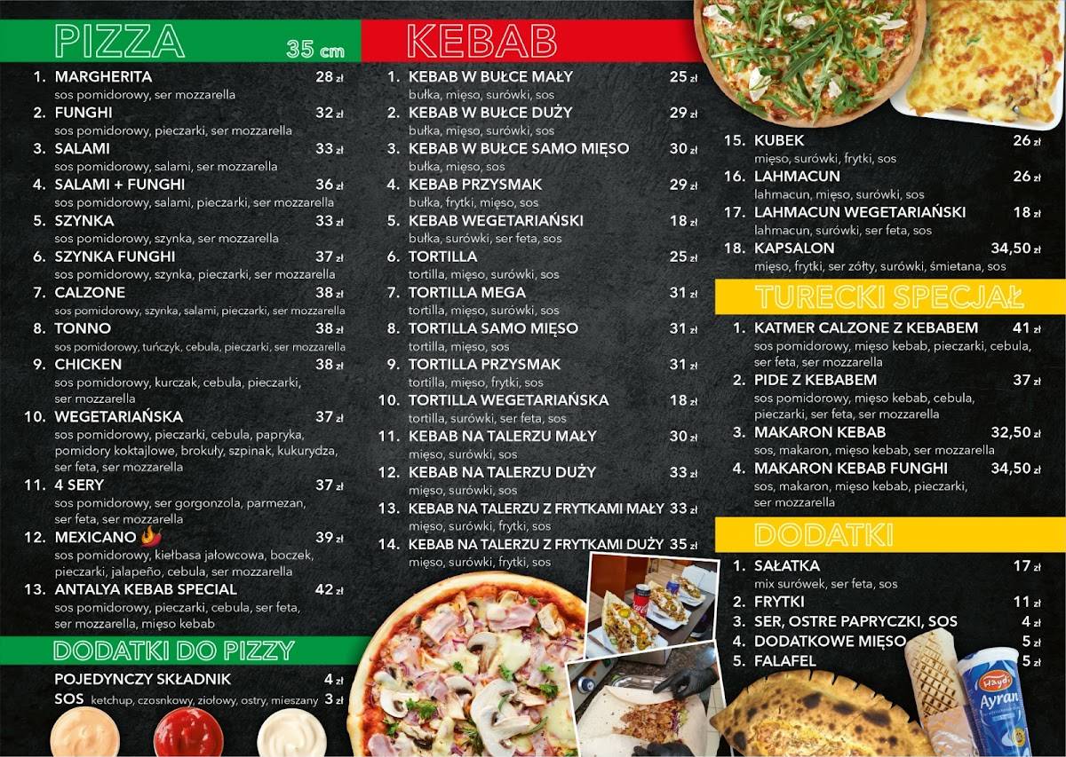 Menu at ANTALYA KEBAB&PİZZA restaurant, Kluczbork