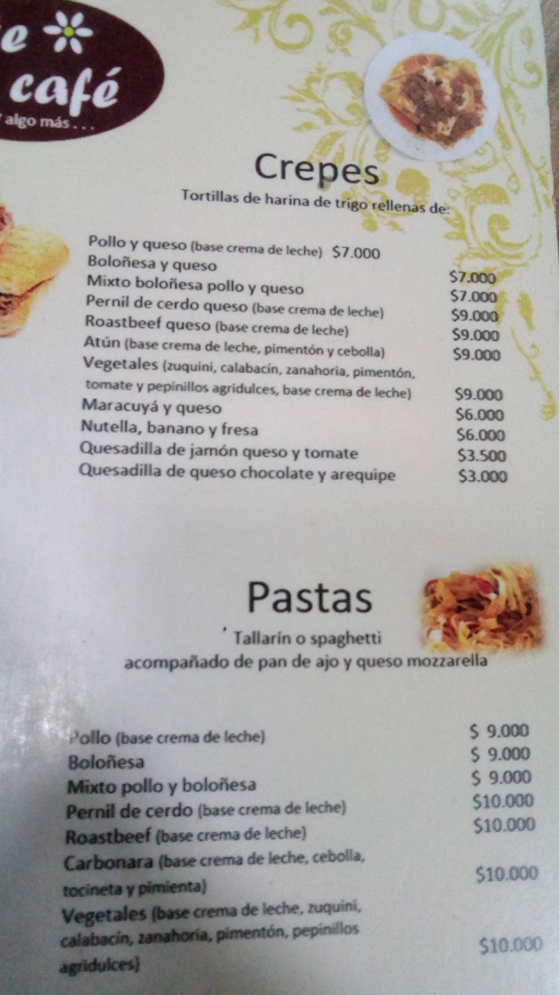 Menu at ARTE CAFE, Bogotá