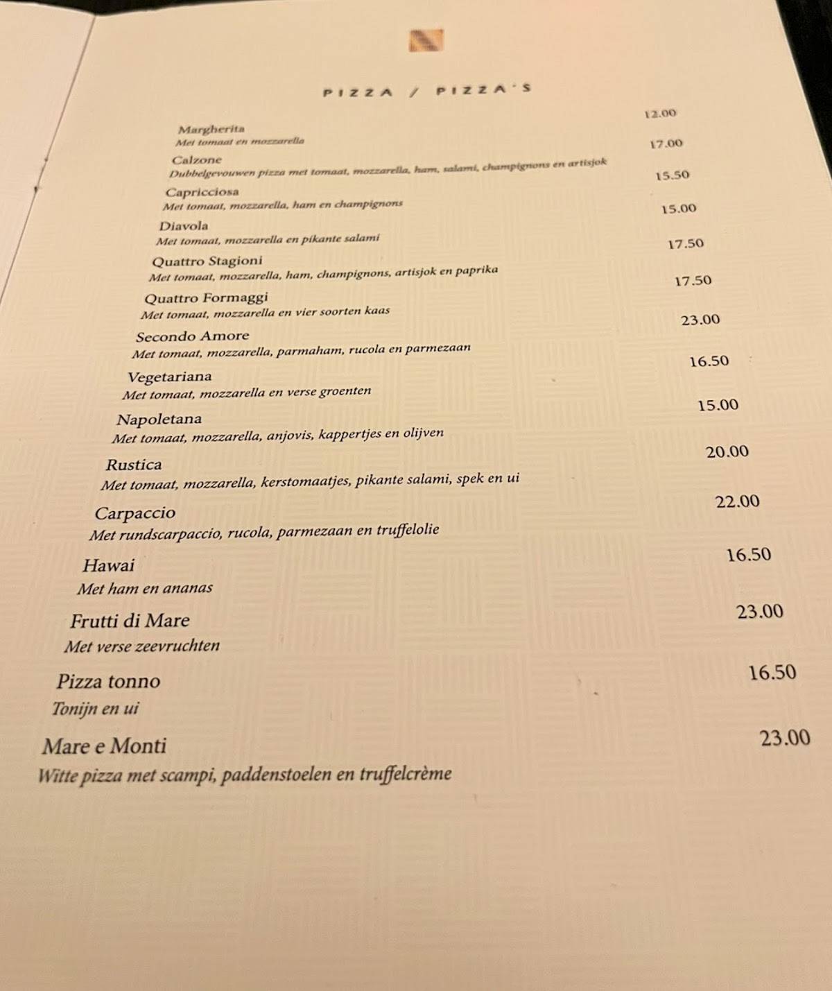 Speisekarte von ARTIGIANO restaurant, Antwerpen