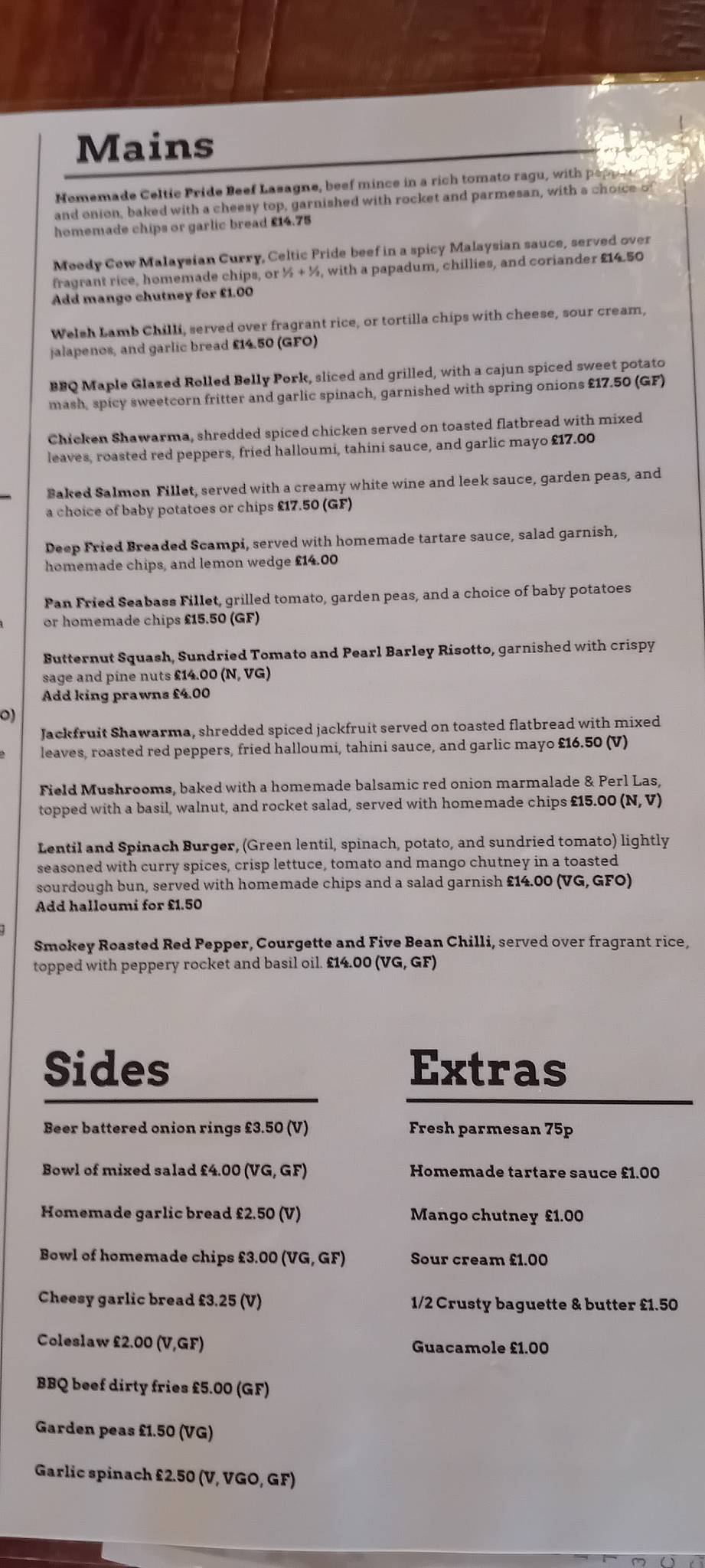 Menu at The Moody Cow Farm Shop & Welsh Bistro restaurant, Aberaeron ...